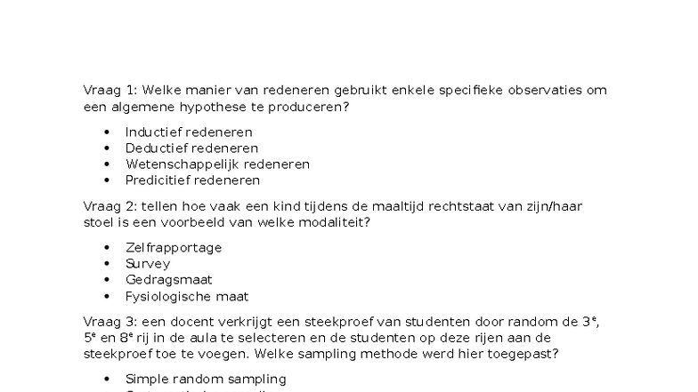 Methoden deel 1 vragen - Vraag 1: Welke manier van redeneren gebruikt ...
