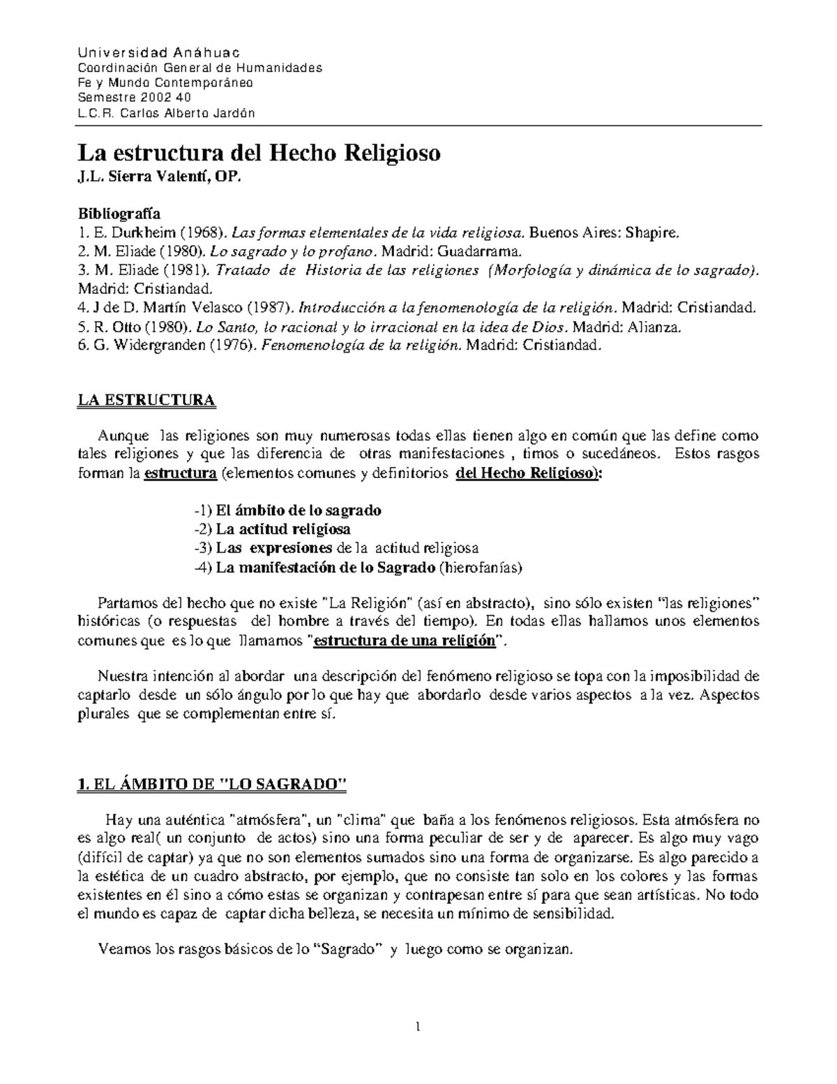 LA Estructura del Hecho Religioso en la Fe y Mundo Contemporáneo - Studocu