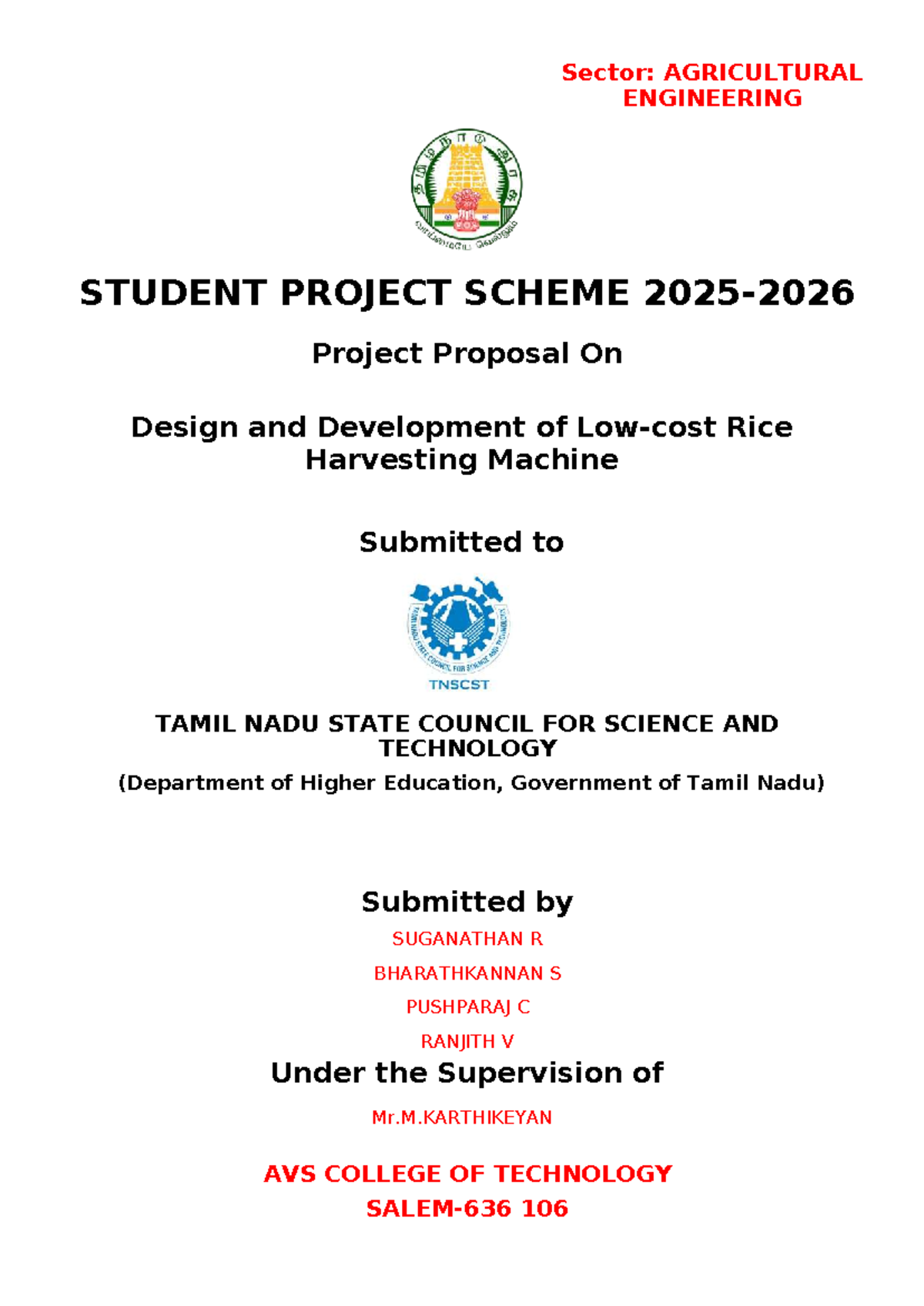 Project Proposal: Design & Development of Rice Harvesting Machine (AGR ...