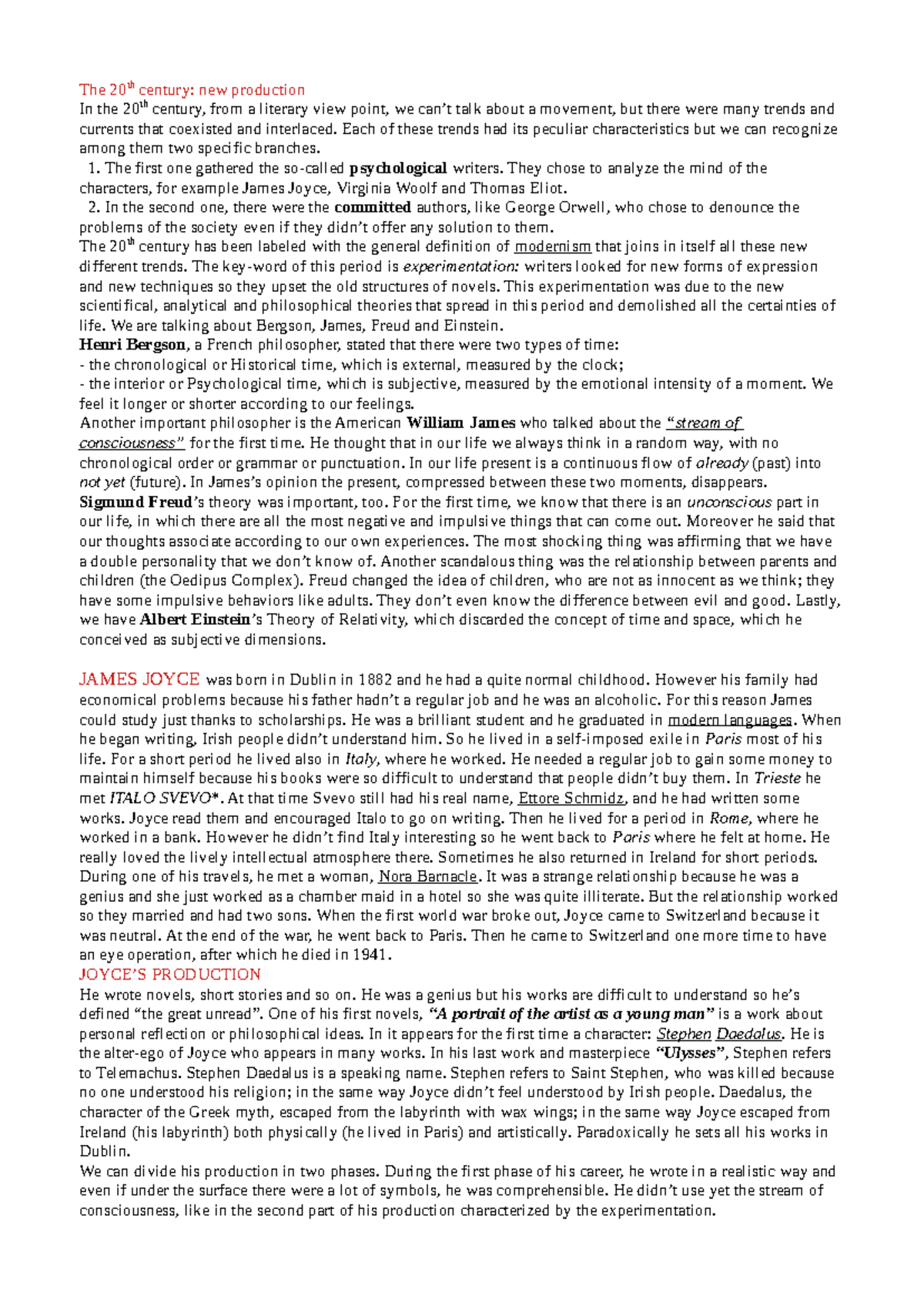 Joyce & Virginia Woolf: Life and Works Summary (ENG 101) - Studocu