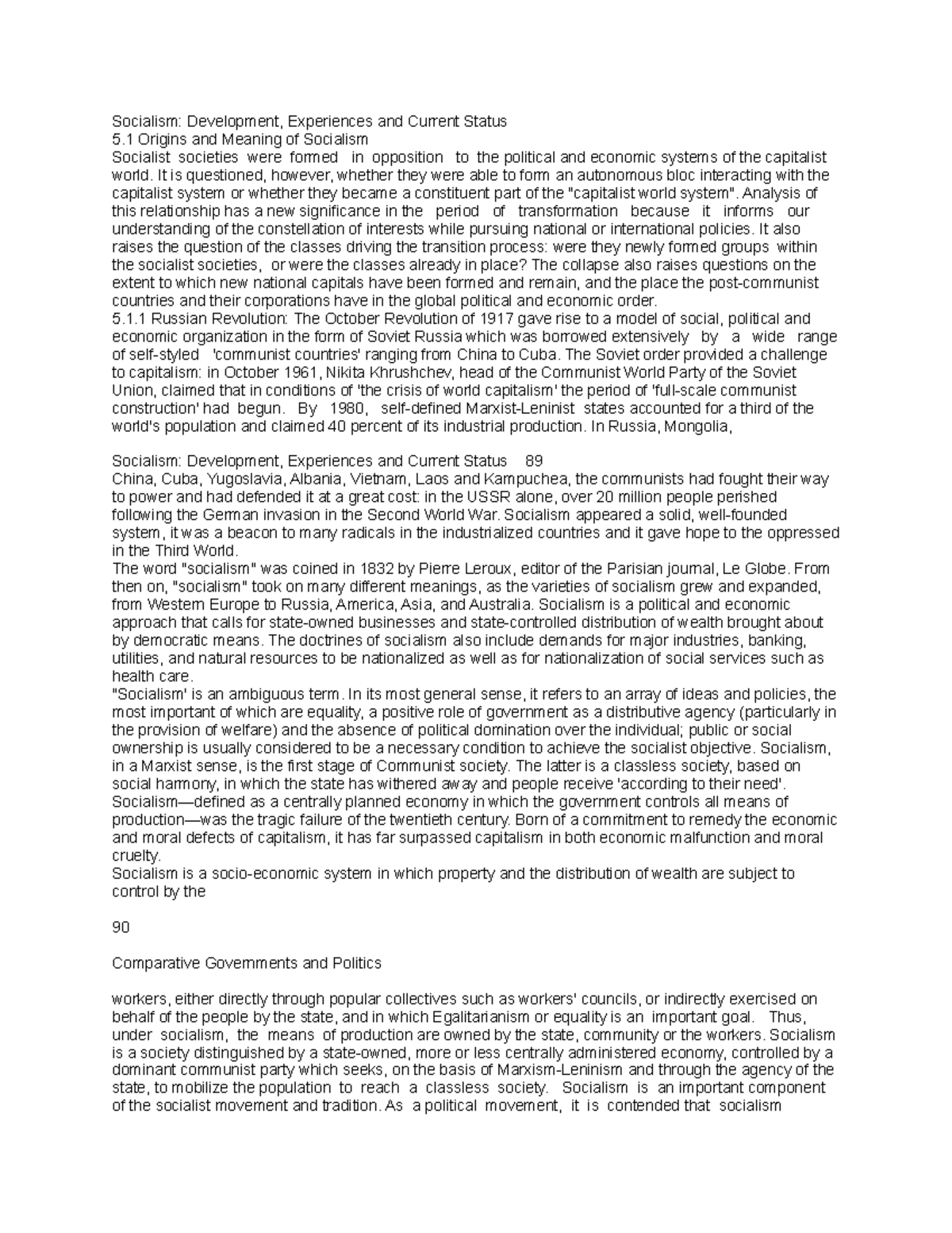 Socialism: Development, Impacts and Current Evolution - SOC101 - Studocu