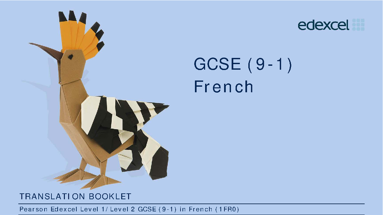 Edexcel (1FR0) GCSE French Translation Activities Booklet - Studocu