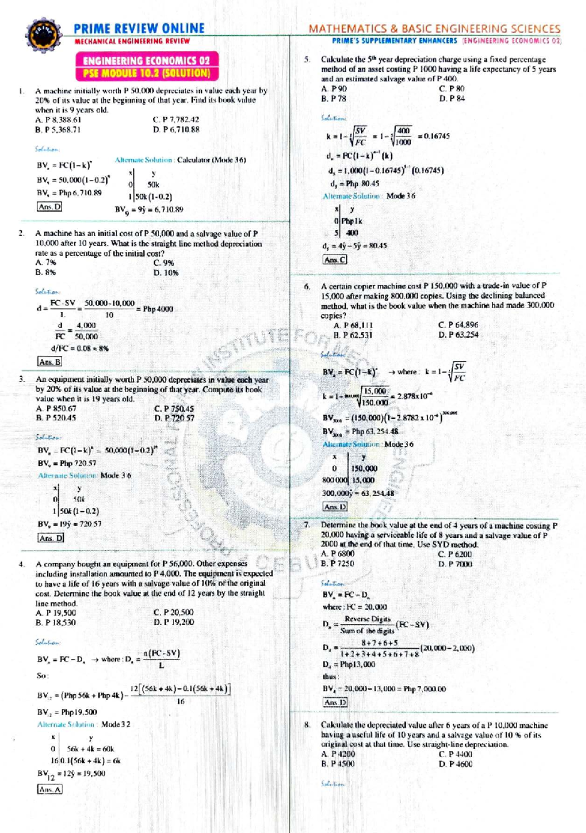 PRIME REVIEW ONLINE MECHANICAL ENGINEERING ECONOMICS 02 SOLUTION MANUAL ...