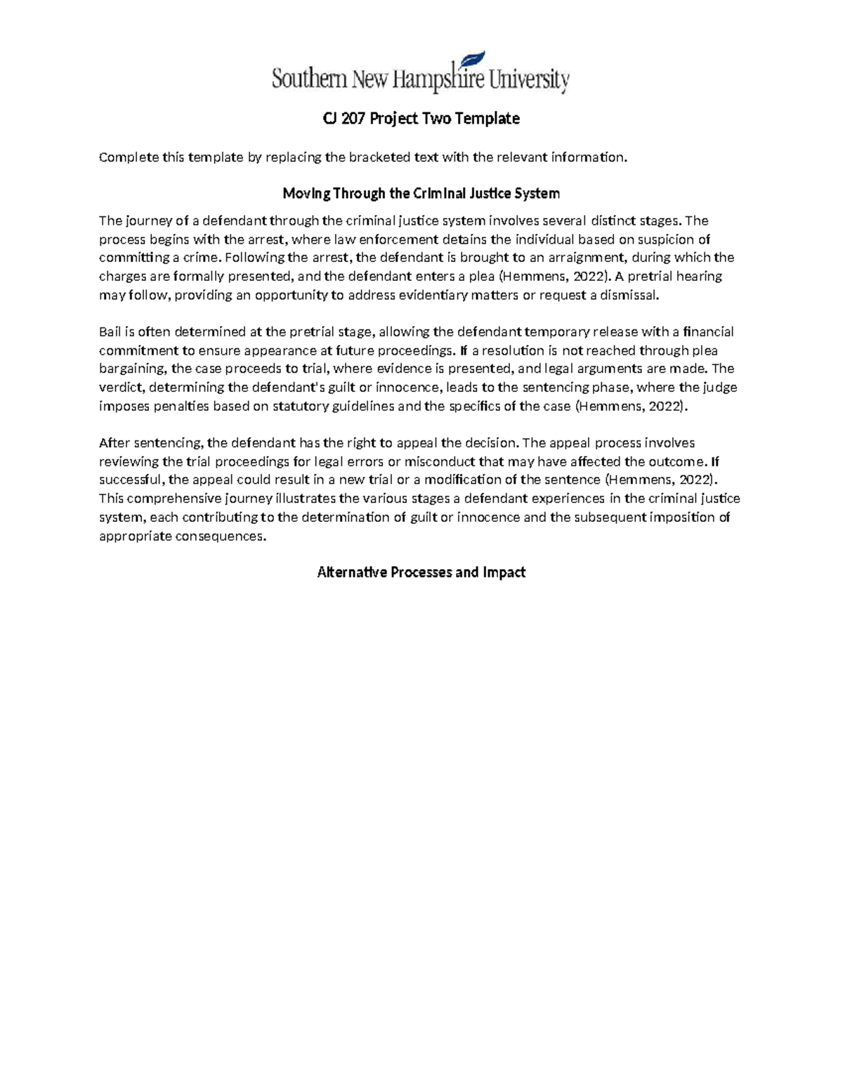 CJ 207 Project Two: Understanding the Criminal Justice System Journey ...