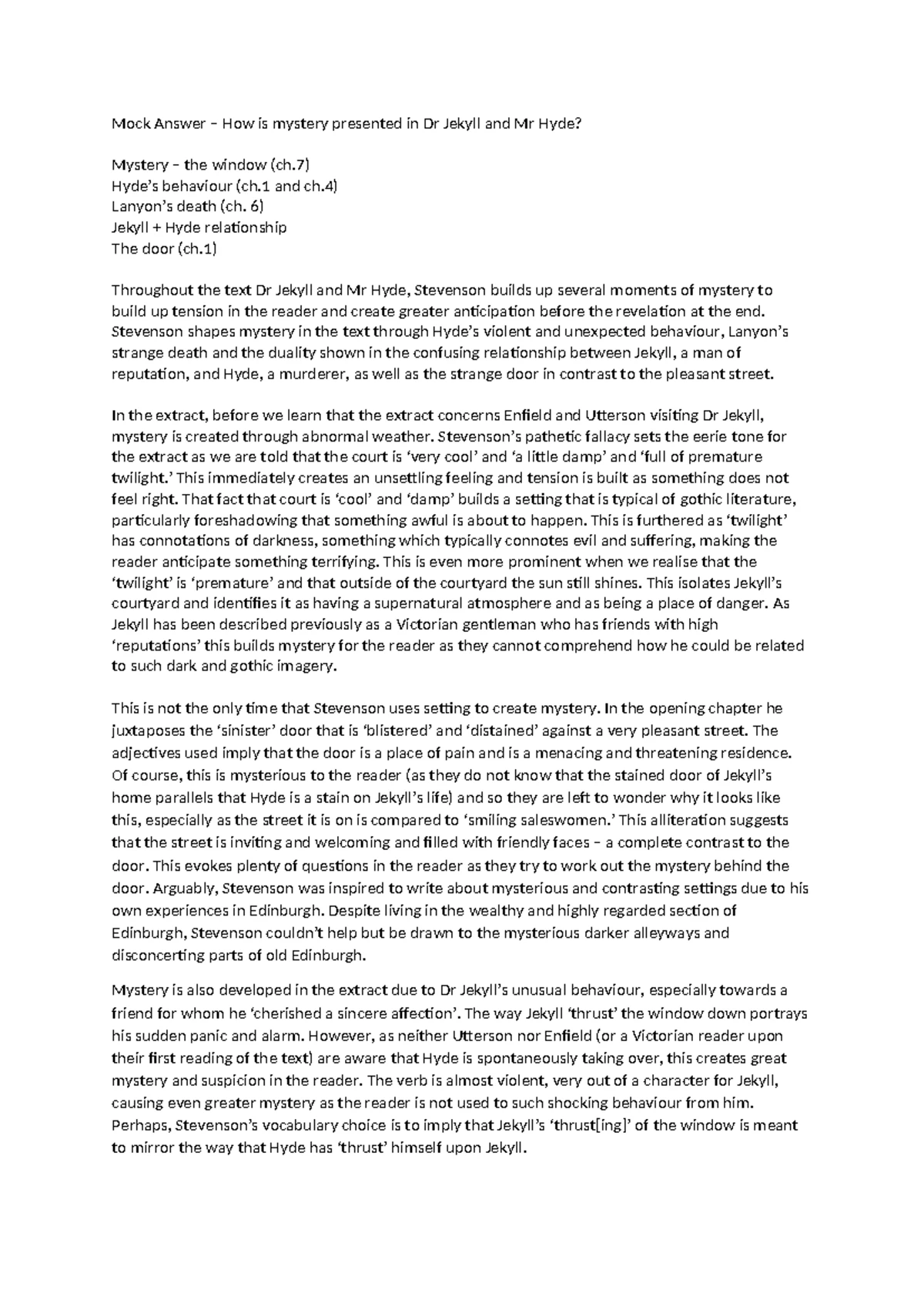 Essays on Hyde's Presentation in Jekyll and Hyde - GCSE Analysis - Studocu