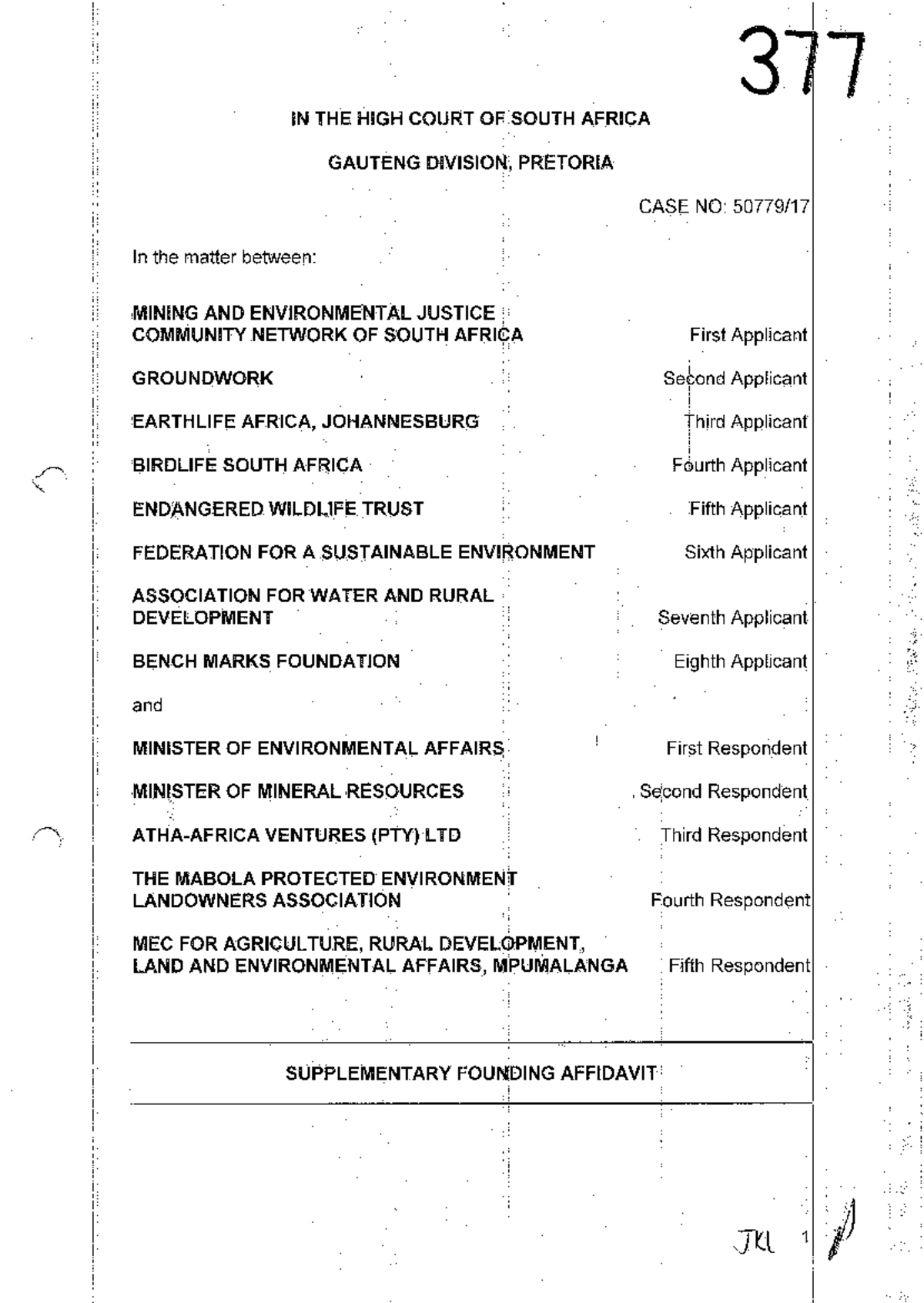 Supplementary Founding Affidavit in Case No: (377) Mining Justice Matters - Studocu