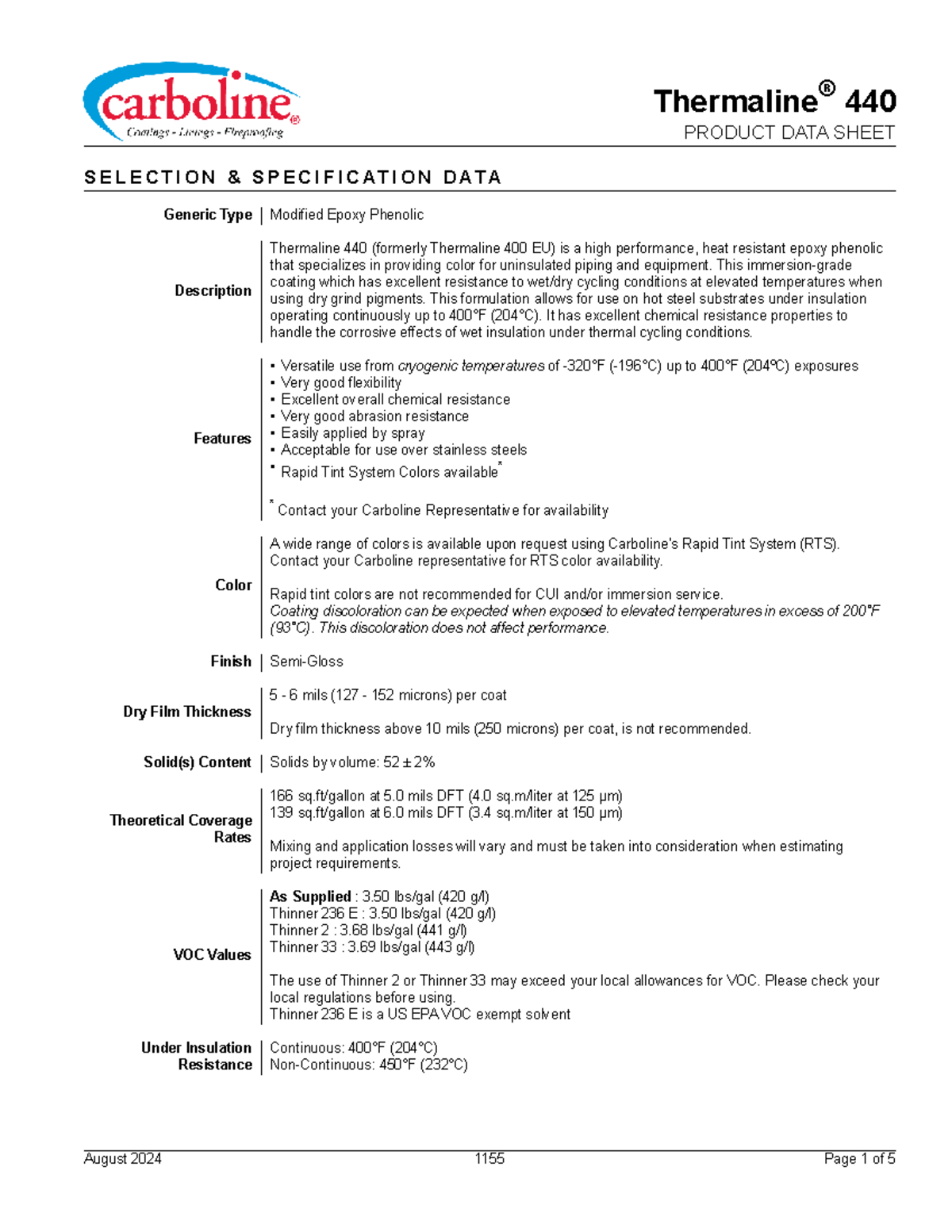 Thermaline 440 (TDS) Product Data Sheet: Specifications & Features ...