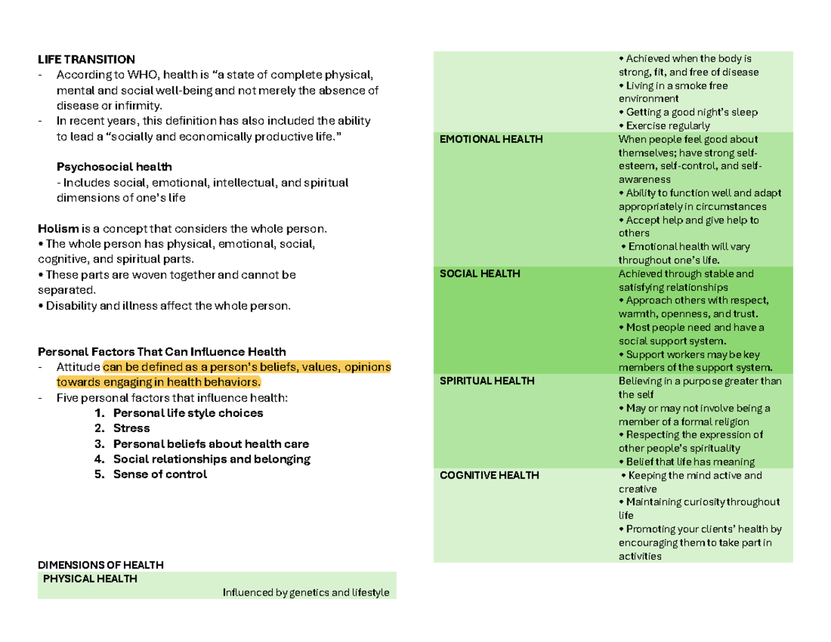 LIFE Transition: Understanding Health Dimensions and Support Strategies ...