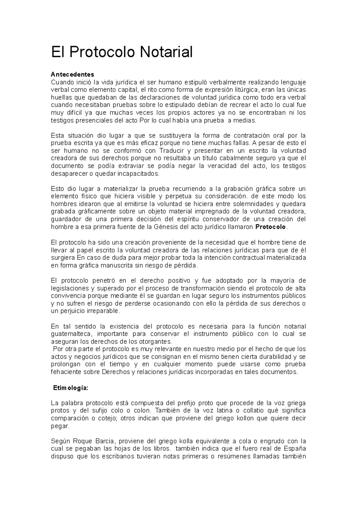 El Protocolo Notarial: Importancia y Fundamentos en el Derecho - Studocu