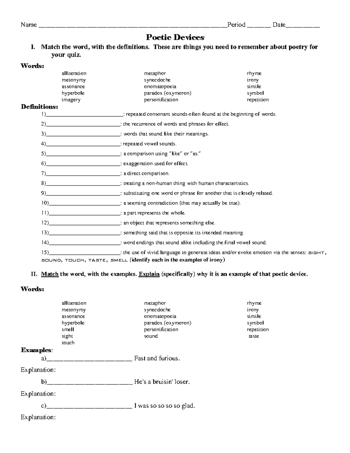 Poetic Devices Quiz Prep: Definitions & Examples - Studocu