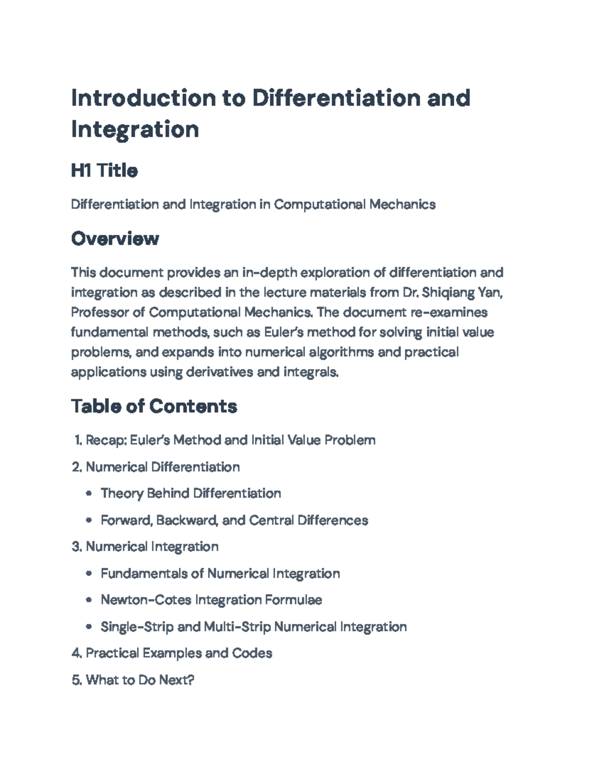 Differentiation and Integration Techniques in Computational Mechanics ...