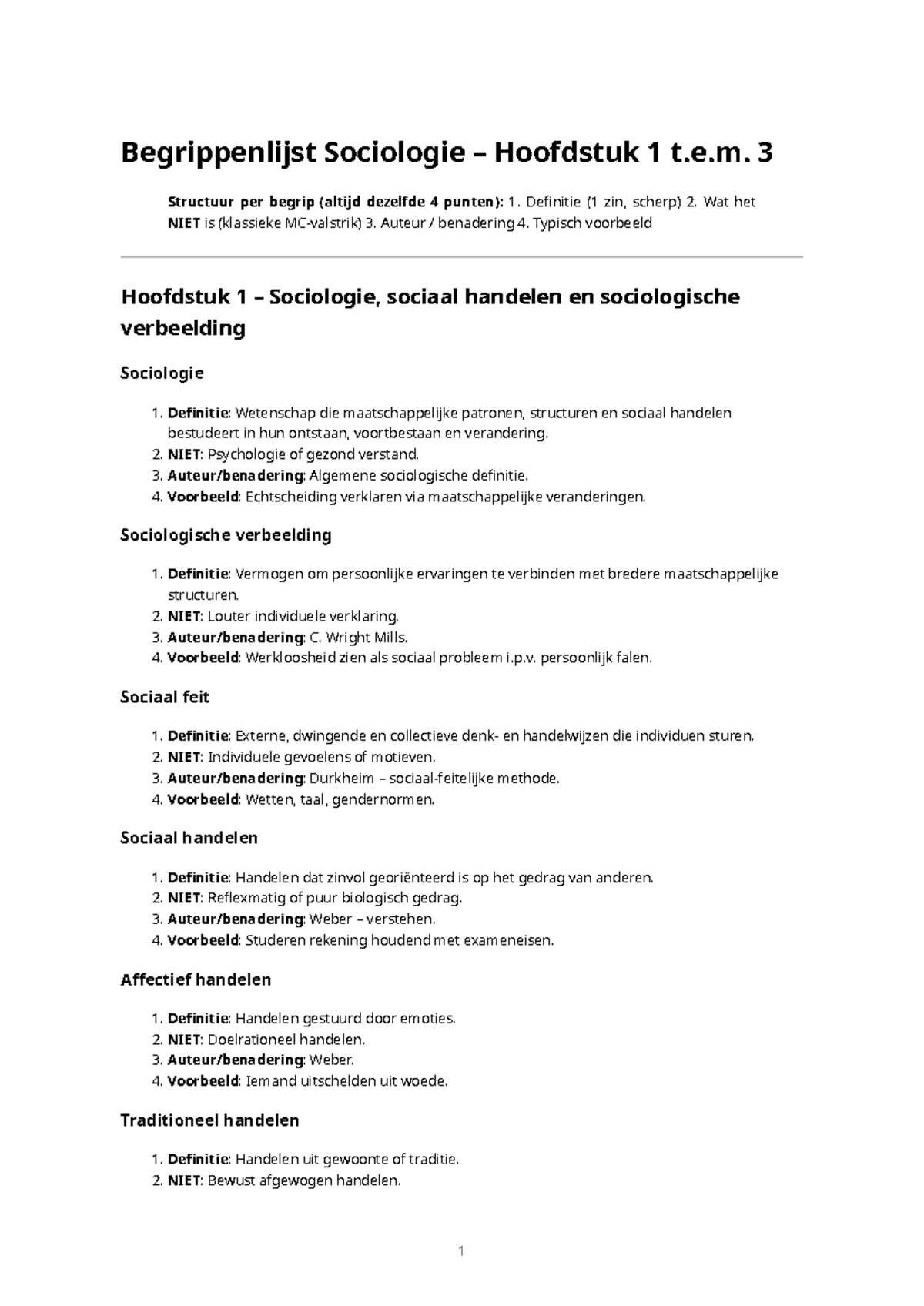 Begrippenlijst Sociologie Hoofdstukken 1-3: Definitie en Voorbeelden ...