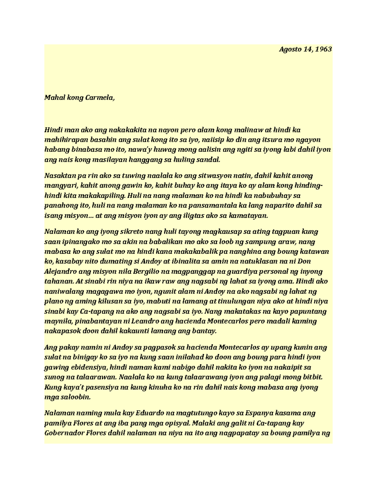 Liham ni Juanito kay Carmela: Isang Tinig mula sa Nakaraan - Studocu