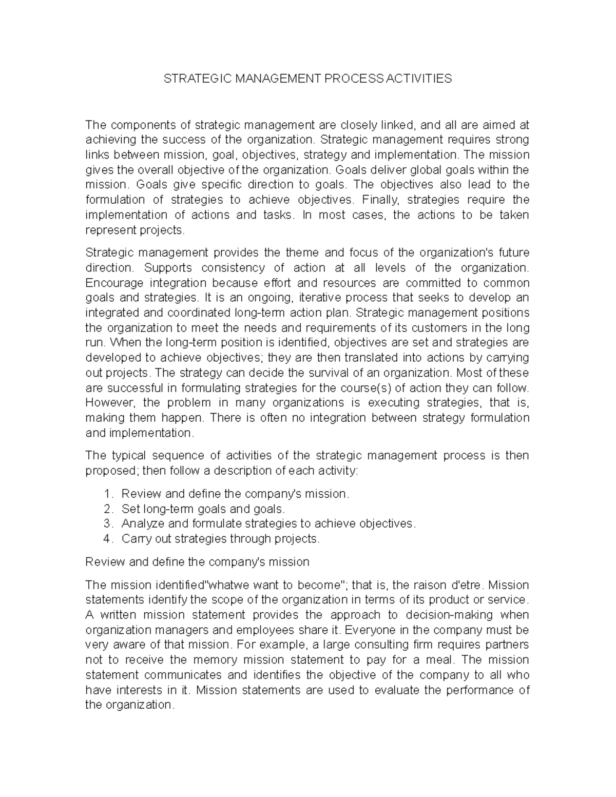 Strategic Management Process Activities Overview and Implementation ...
