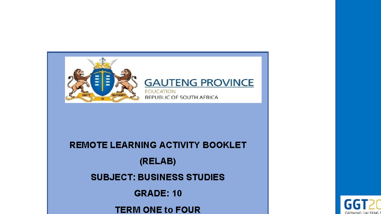 Business Studies RELAB Grade 10 Learner Guide: Term 1-4 Activities ...