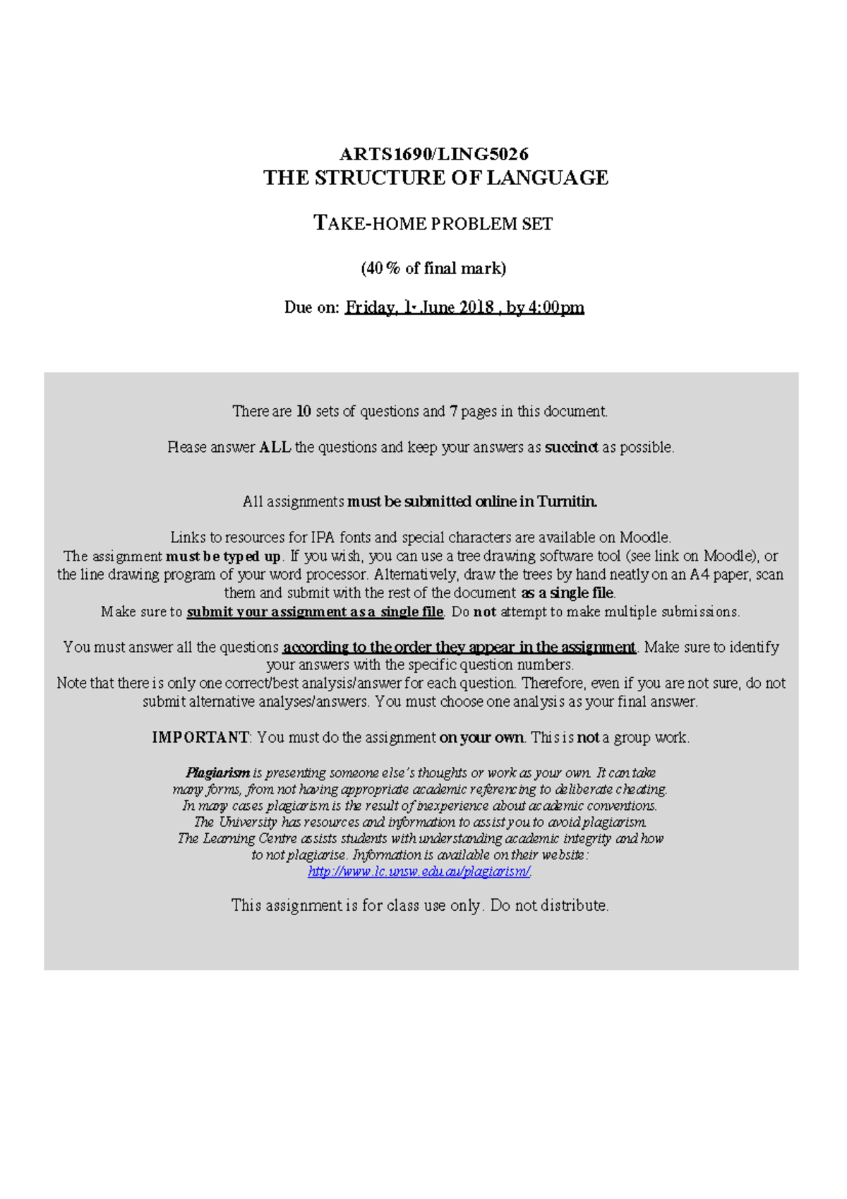 ARTS1690.LING5026 Final Problem Set on Language Structure - Studocu