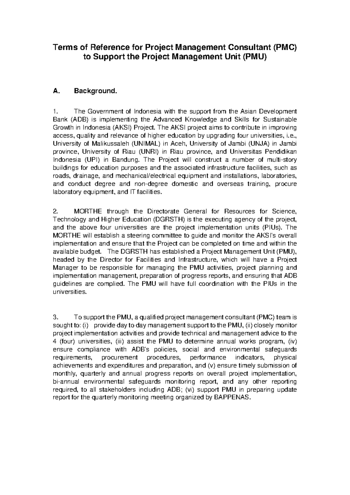 ADB570056 - Terms of Reference for PMC in AKSI Project Implementation ...
