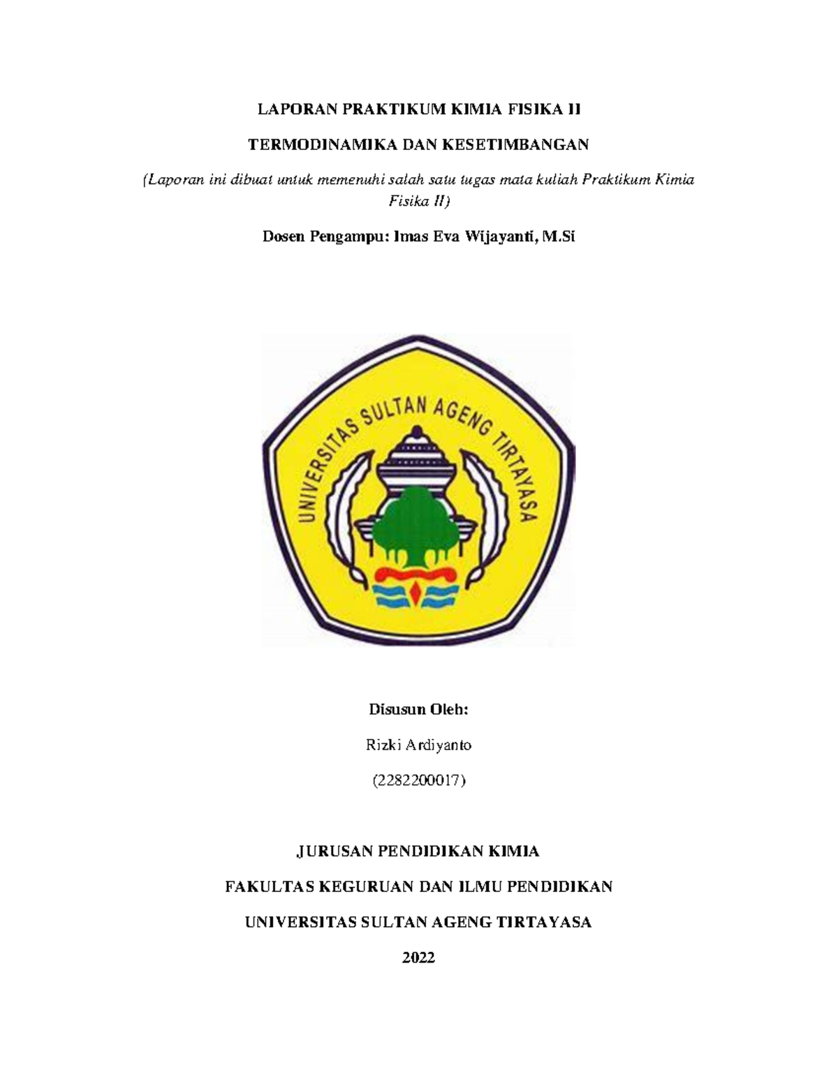 Laporan Praktikum Kimia Fisika II: Termometer Sederhana dan Kesetimbangan - Studocu