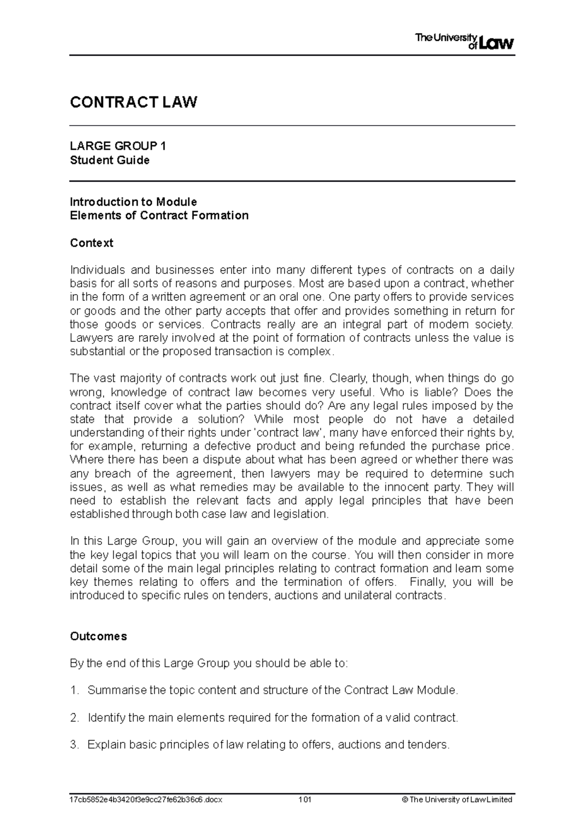 Contract Law Overview - UNIT 1 Student Guide - Studocu