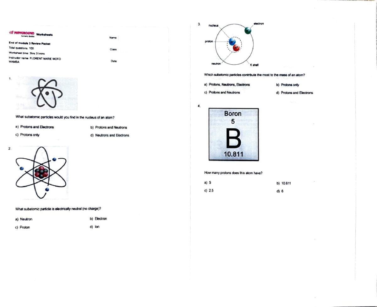 Module 3 Review Packet: Subatomic Particles & Nuclear Reactions - Studocu