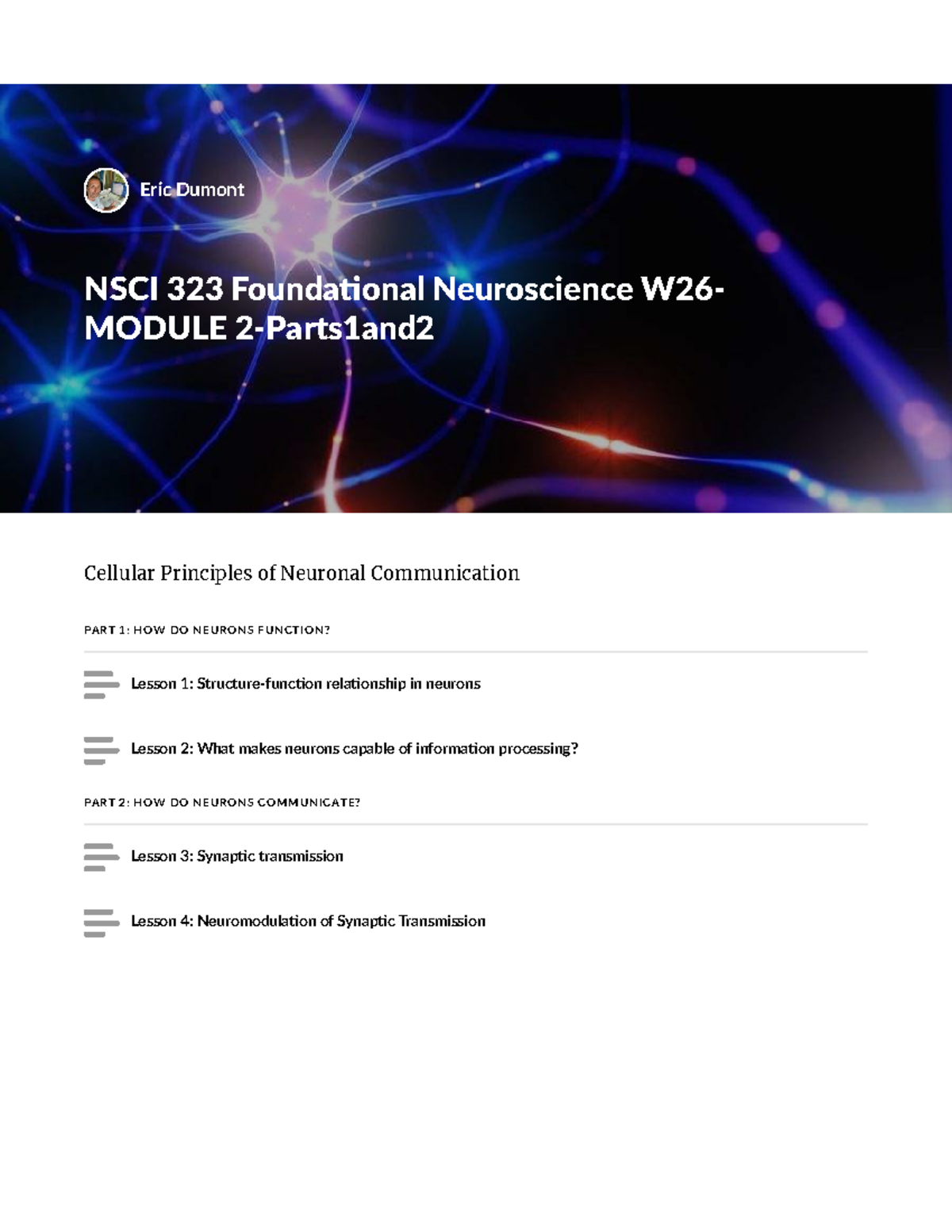 NSCI 323 Foundational Neuroscience W26: Neuronal Communication Insights ...