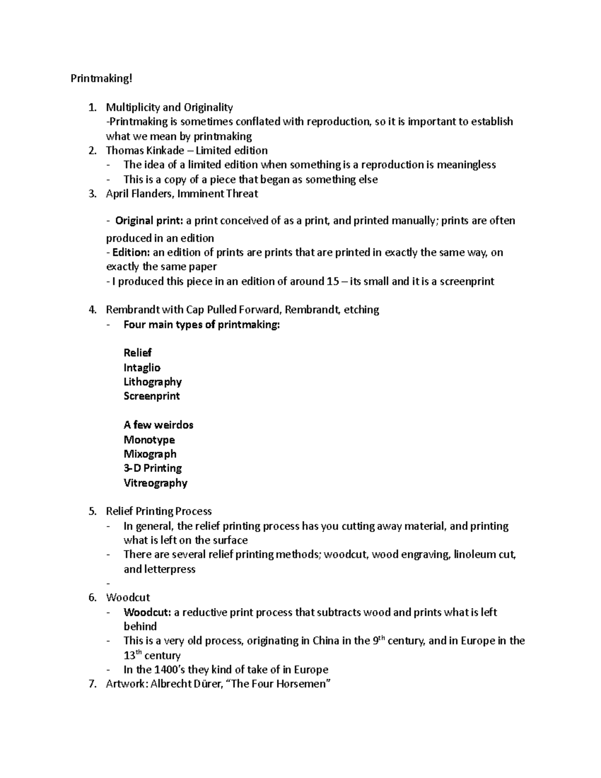 Exploring Printmaking Techniques: Relief to Digital (ART 101) - Studocu