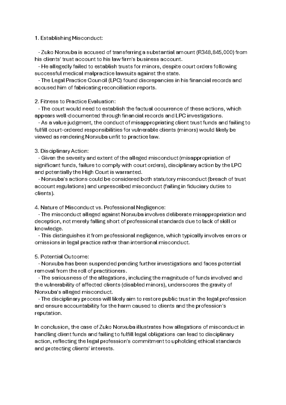 Ethics Notes on Misconduct Case: Zuko Nonxuba's Alleged Violations ...