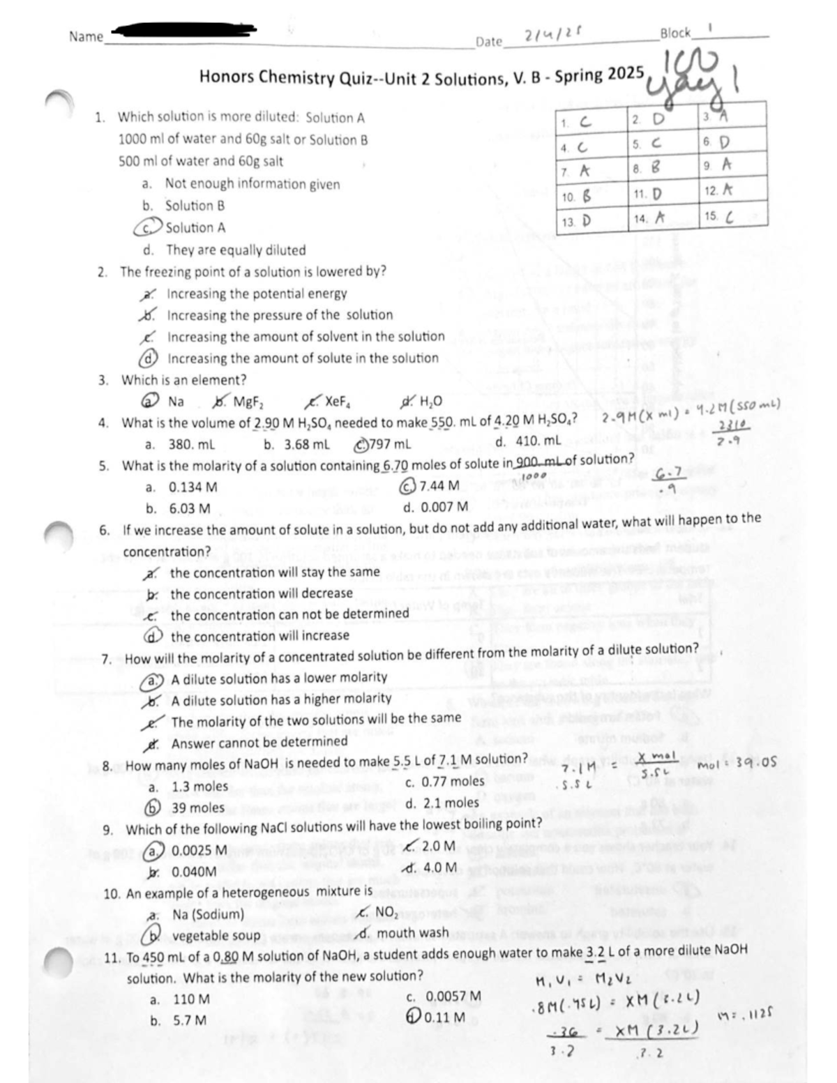 U2 CHEM 100 Honors Chemistry 2 Quiz Review Spring 2025 - Studocu