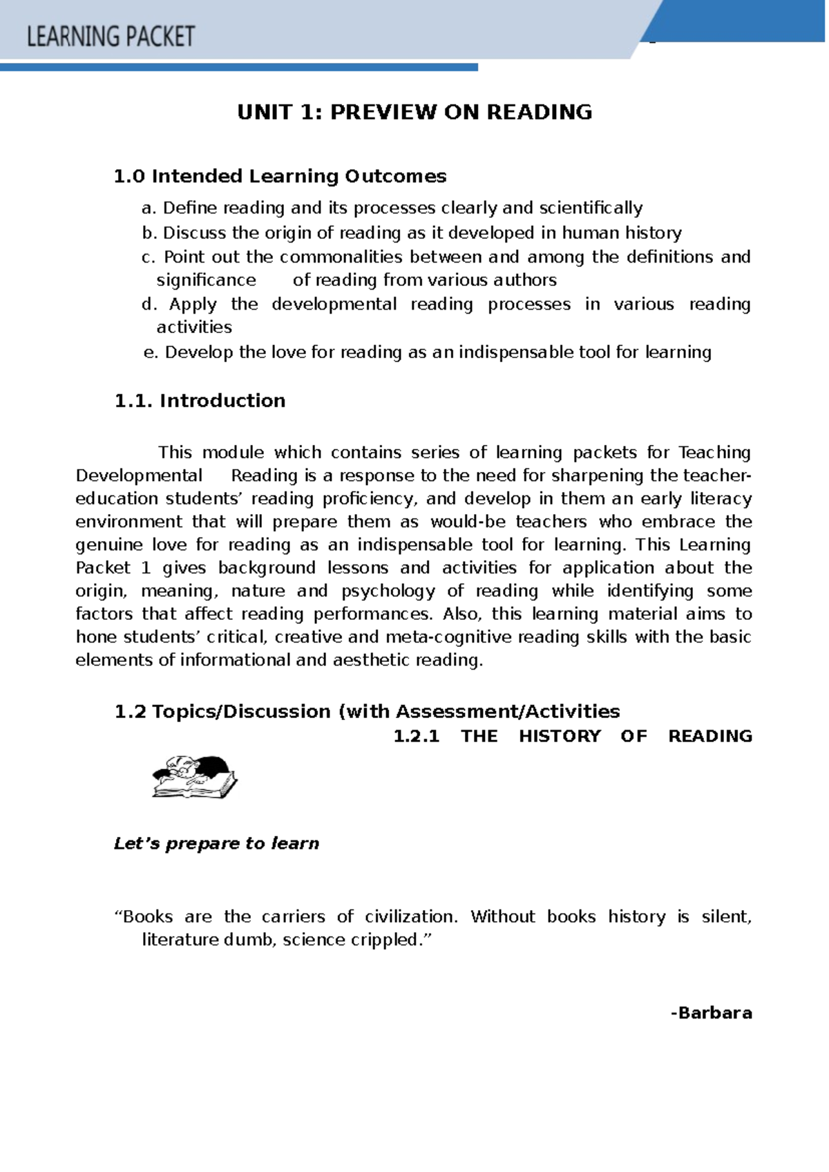LP 1 EEd 17 - Teaching Developmental Reading: Concepts & Activities - Studocu