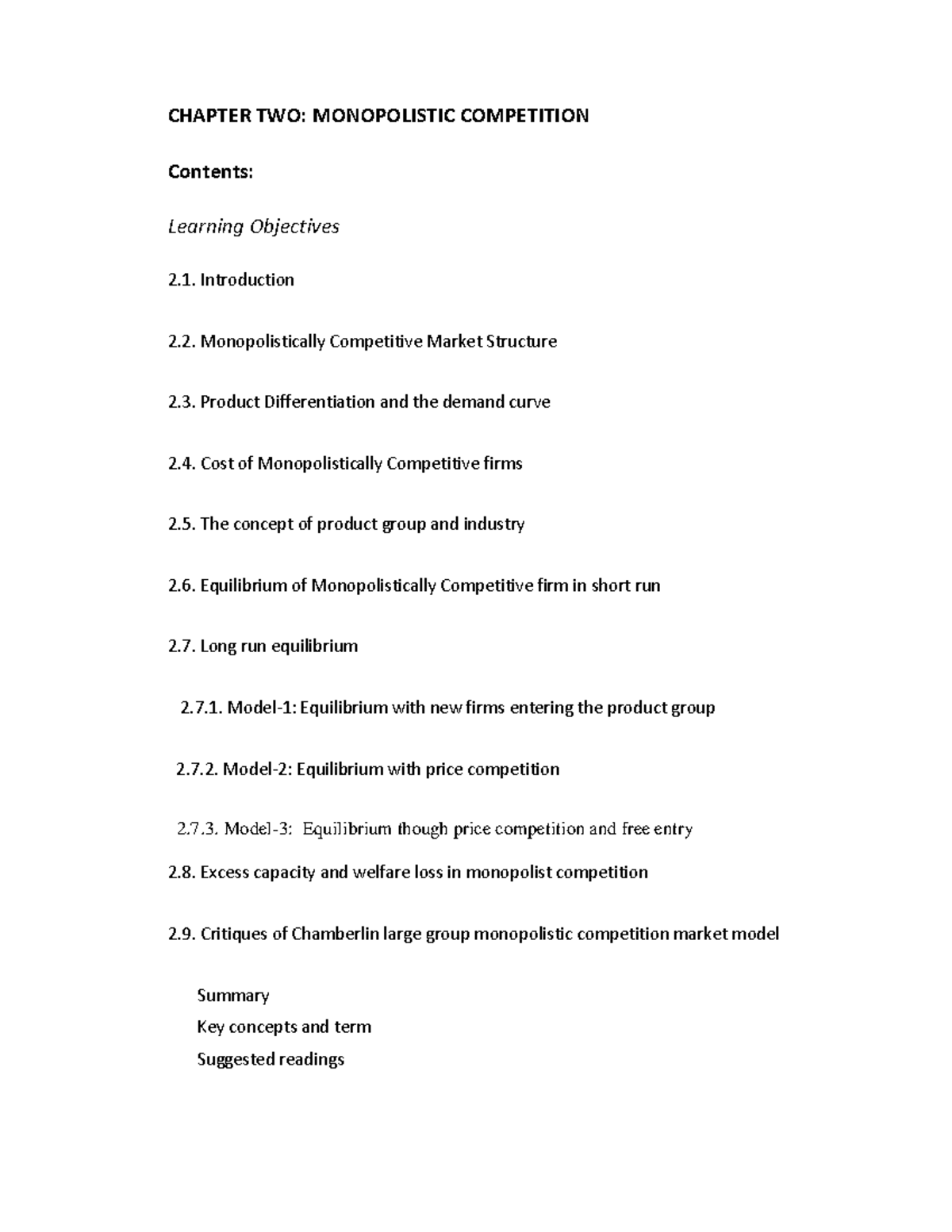 Monopolistic Competition - CHAPTER TWO: MONOPOLISTIC COMPETITION ...