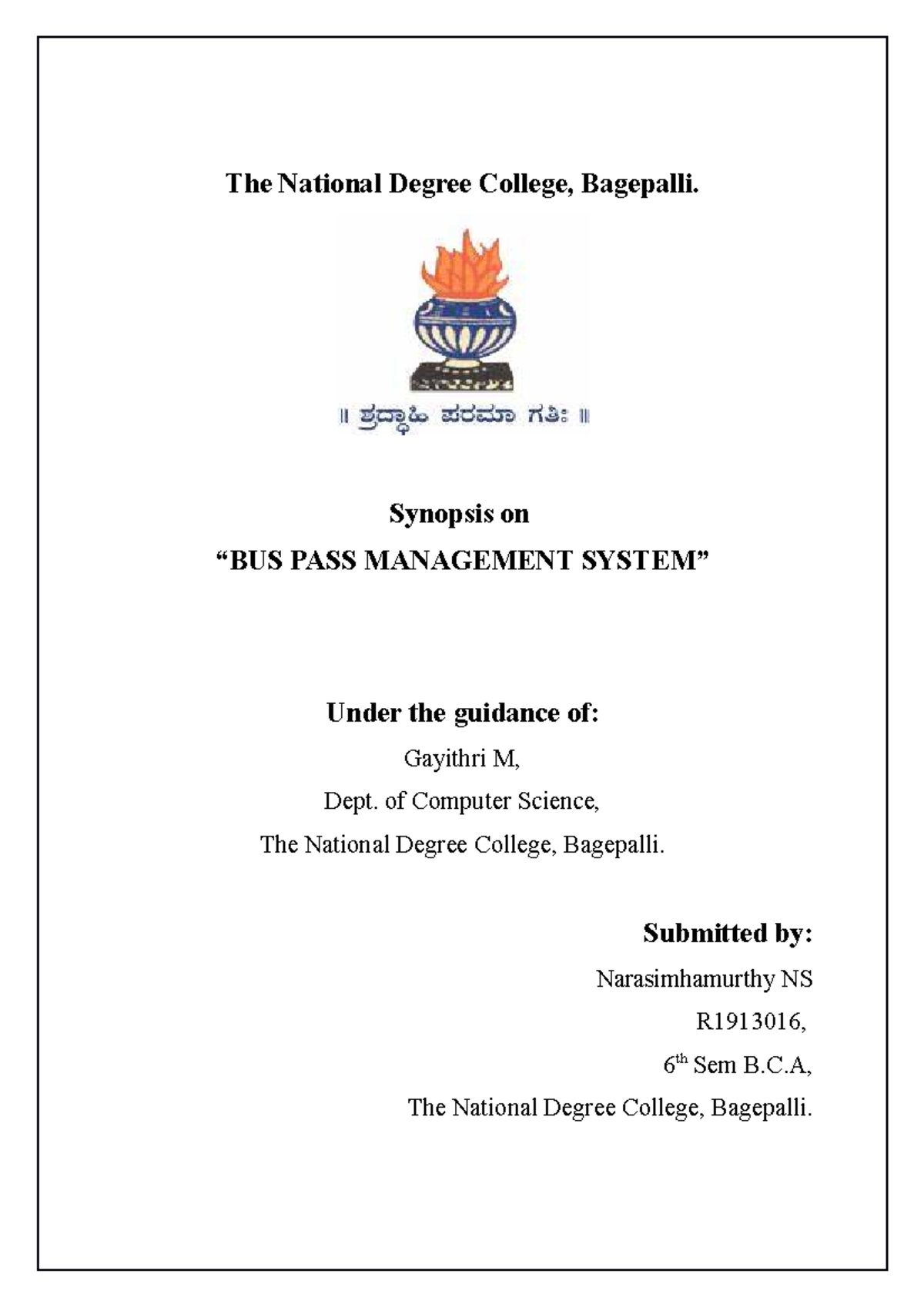 Final Report on Bus Pass Management System - R1913016 BCA 6th Sem - Studocu