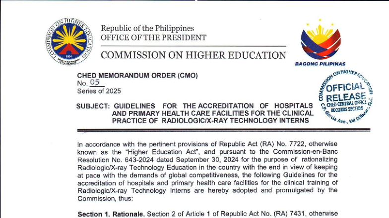 CHED CMO No. 05 Series of 2025: Guidelines for Hospital Accreditation ...