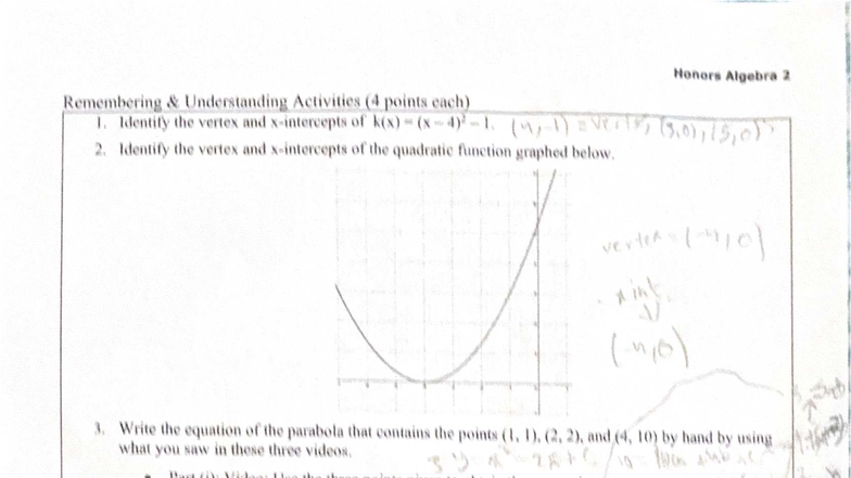 Honors Algebra 2 Activities: Understanding Quadratics and Inequalities ...