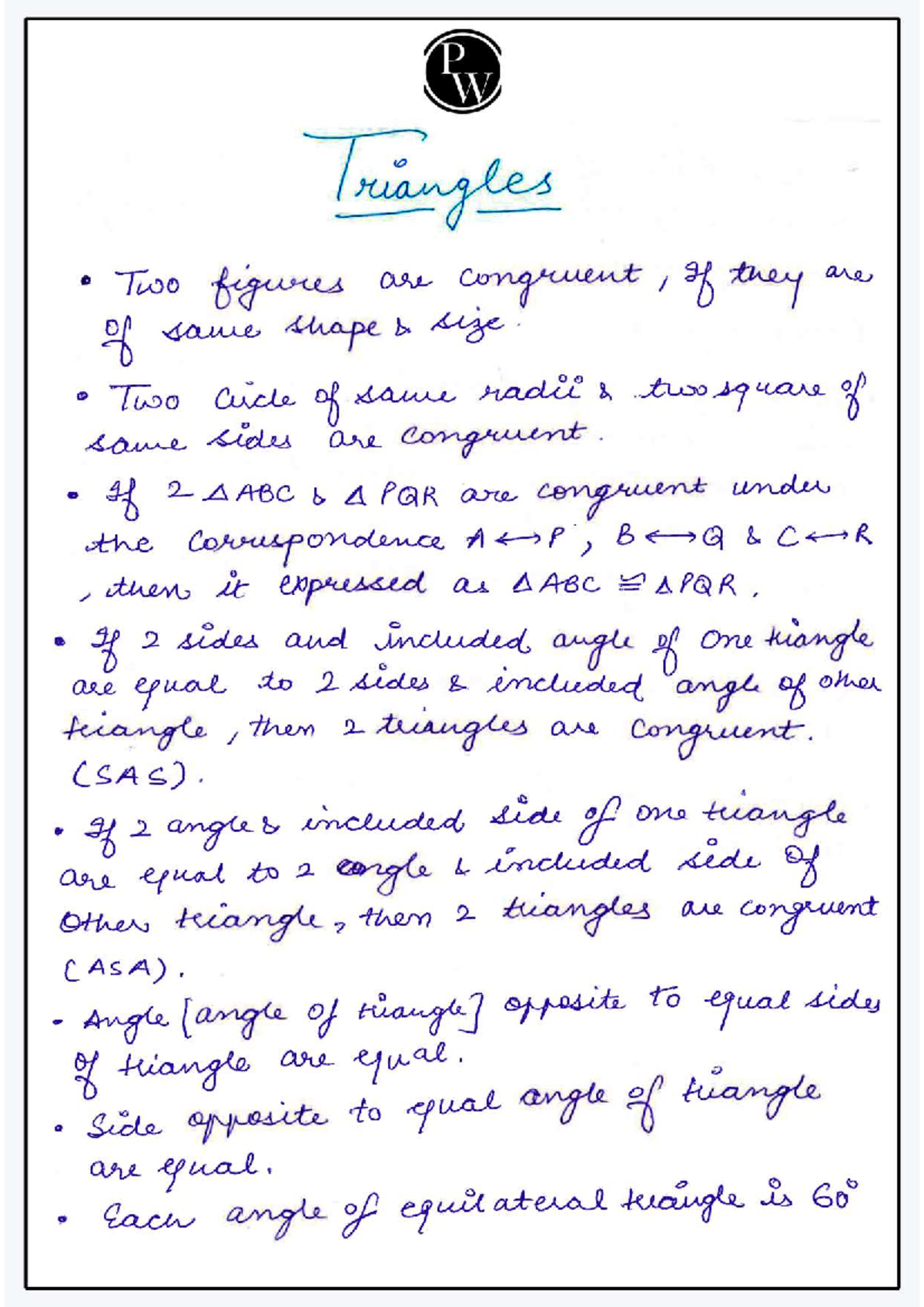 Triangles Handwritten Notes: Congruence Criteria Explained - Studocu