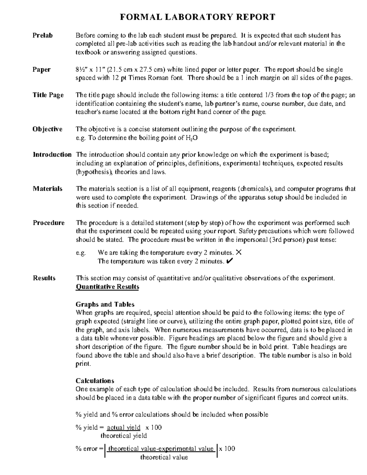 Formal Lab Report Guidelines for Science Course (SCI 101) - Studocu