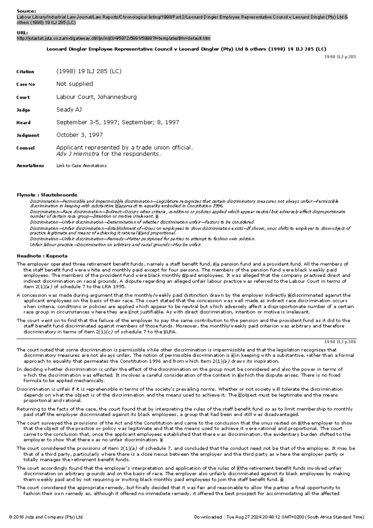 **Title: Leonard Dingler Employee Rep Council v Leonard Dingler (Pty ...