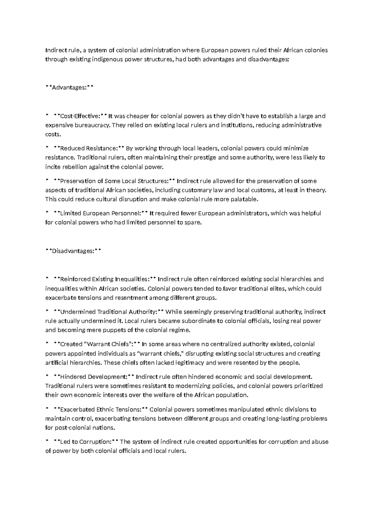 Advantages and Disadvantages of Indirect Rule: A Critical Analysis - Studocu