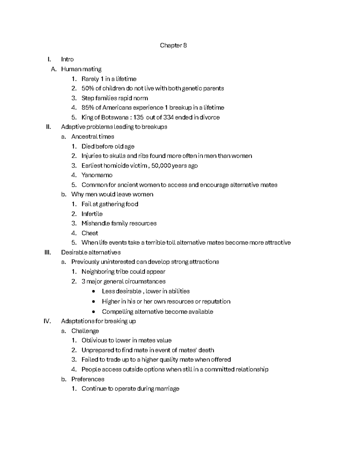 Outline of Chapters 8, 9, and 10 - Human Mating Strategies - Studocu