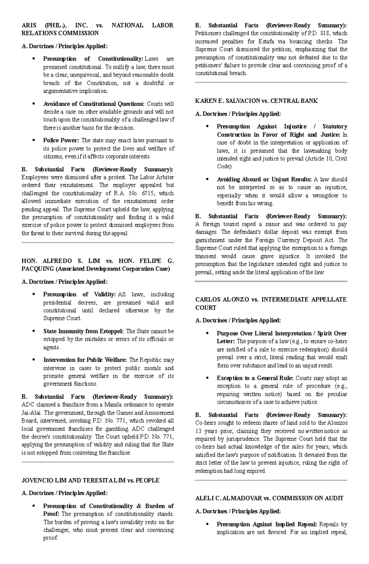 Statutory Construction Cases for Reviewer (PHIL.) - Studocu