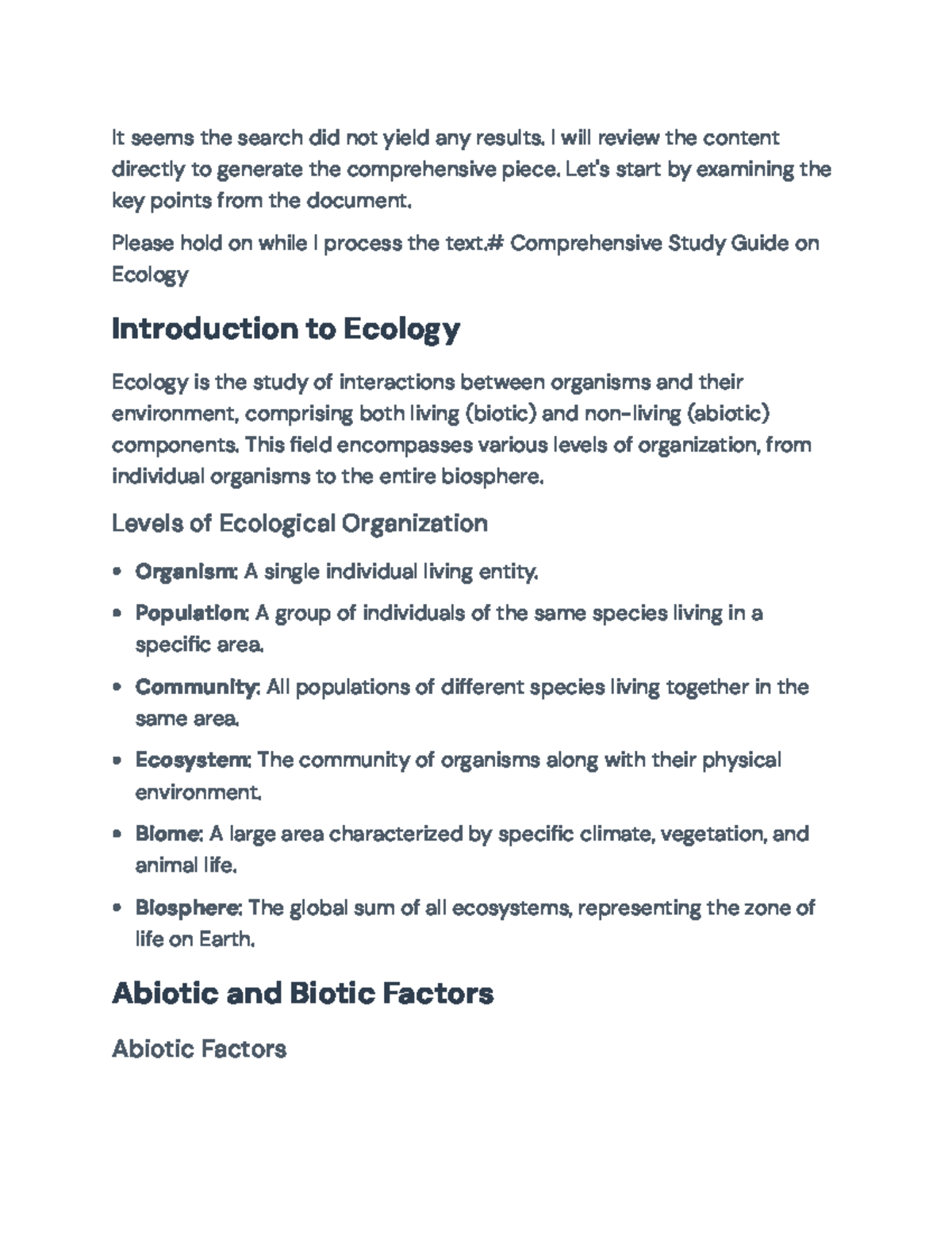 Comprehensive Study Guide on Ecology (BIOL 101) - It seems the search ...