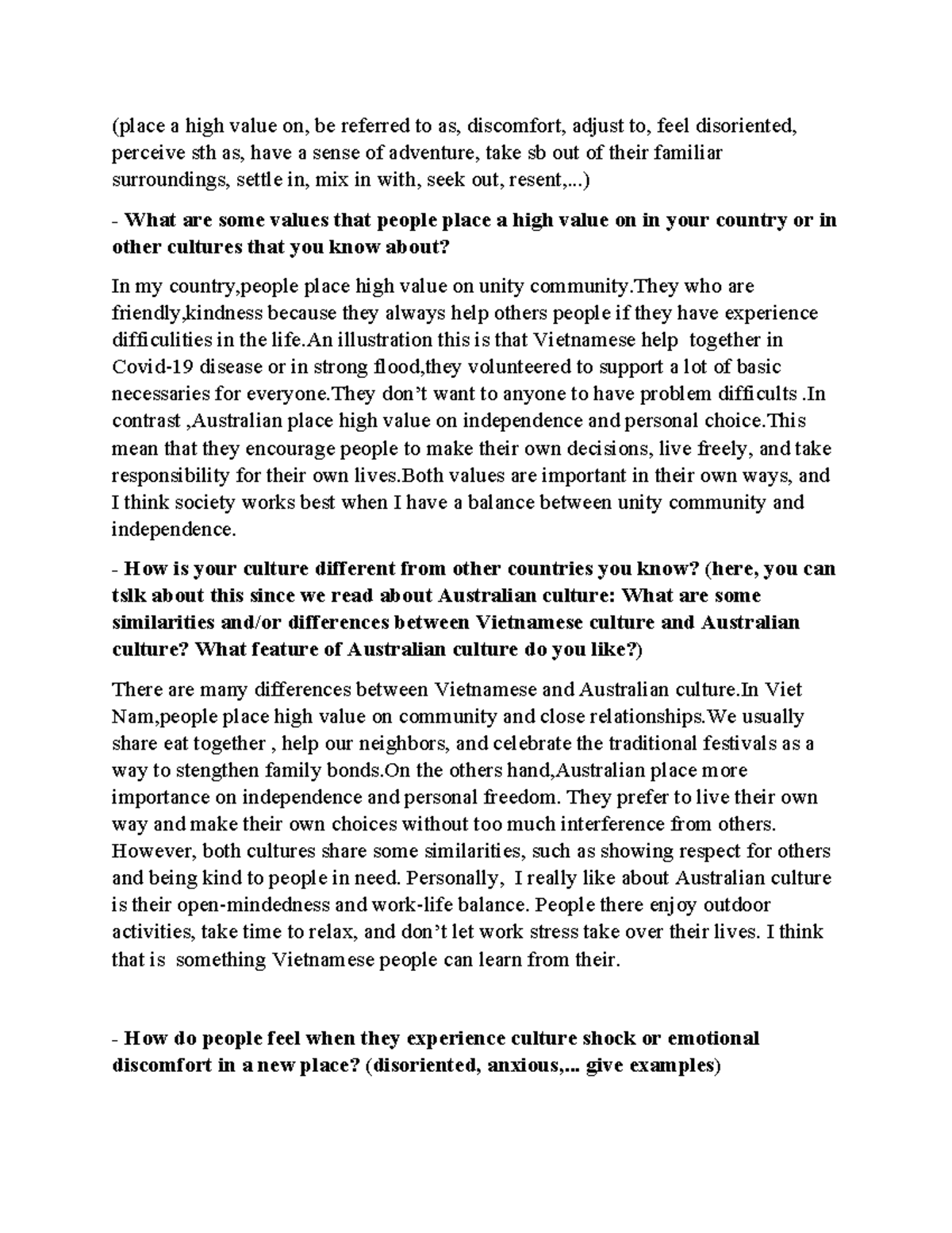 Tuần 2 HG - Cultural Values and Differences: Vietnam vs Australia - Studocu