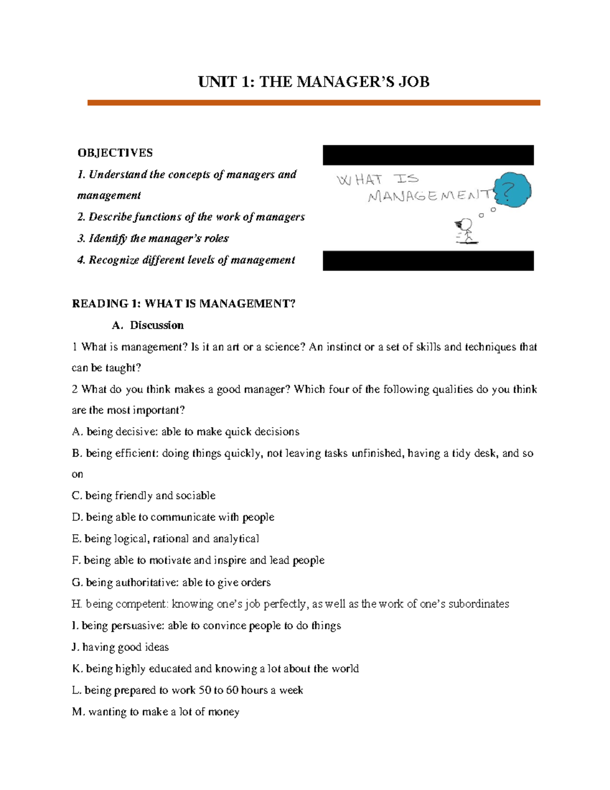 UNIT 1 - The Manager's Job Overview - TACN3 - Studocu