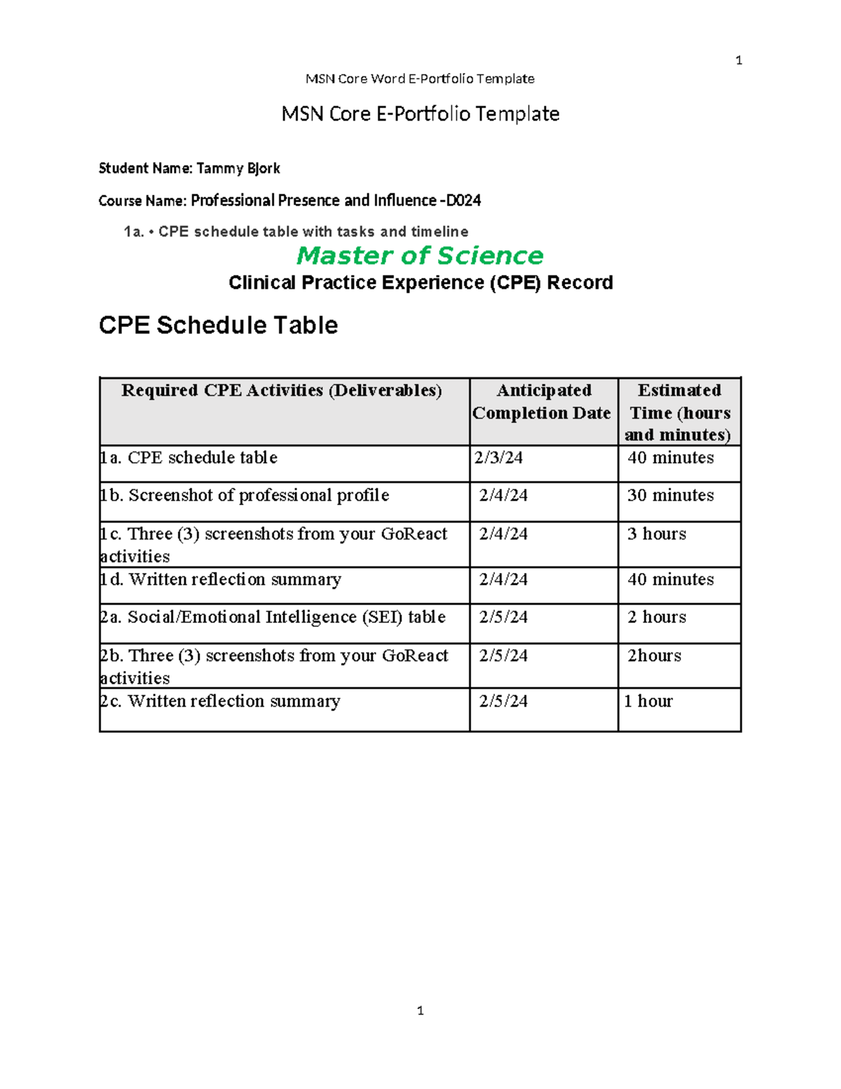 Professional Presence and Influence - D024 MSN E-Portfolio Template ...