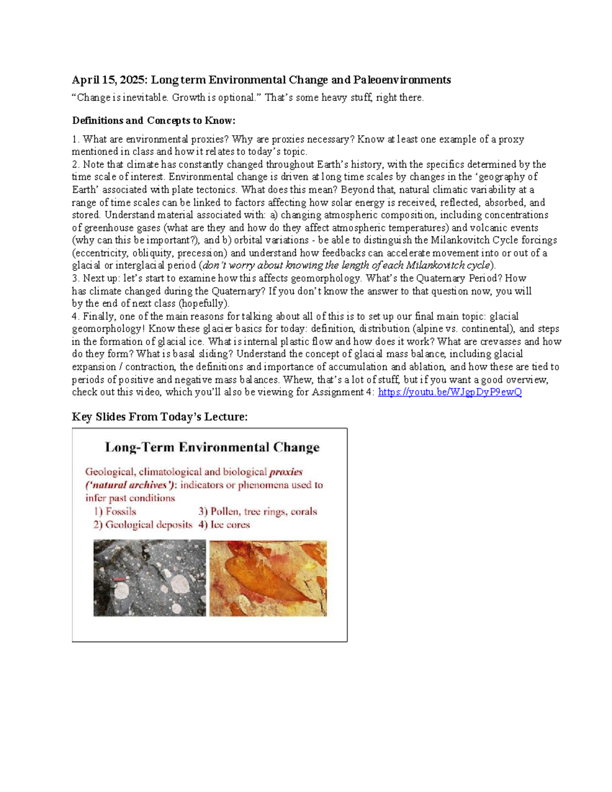 Final Exam Study Guide: Long-term Environmental Change & Geomorphology ...