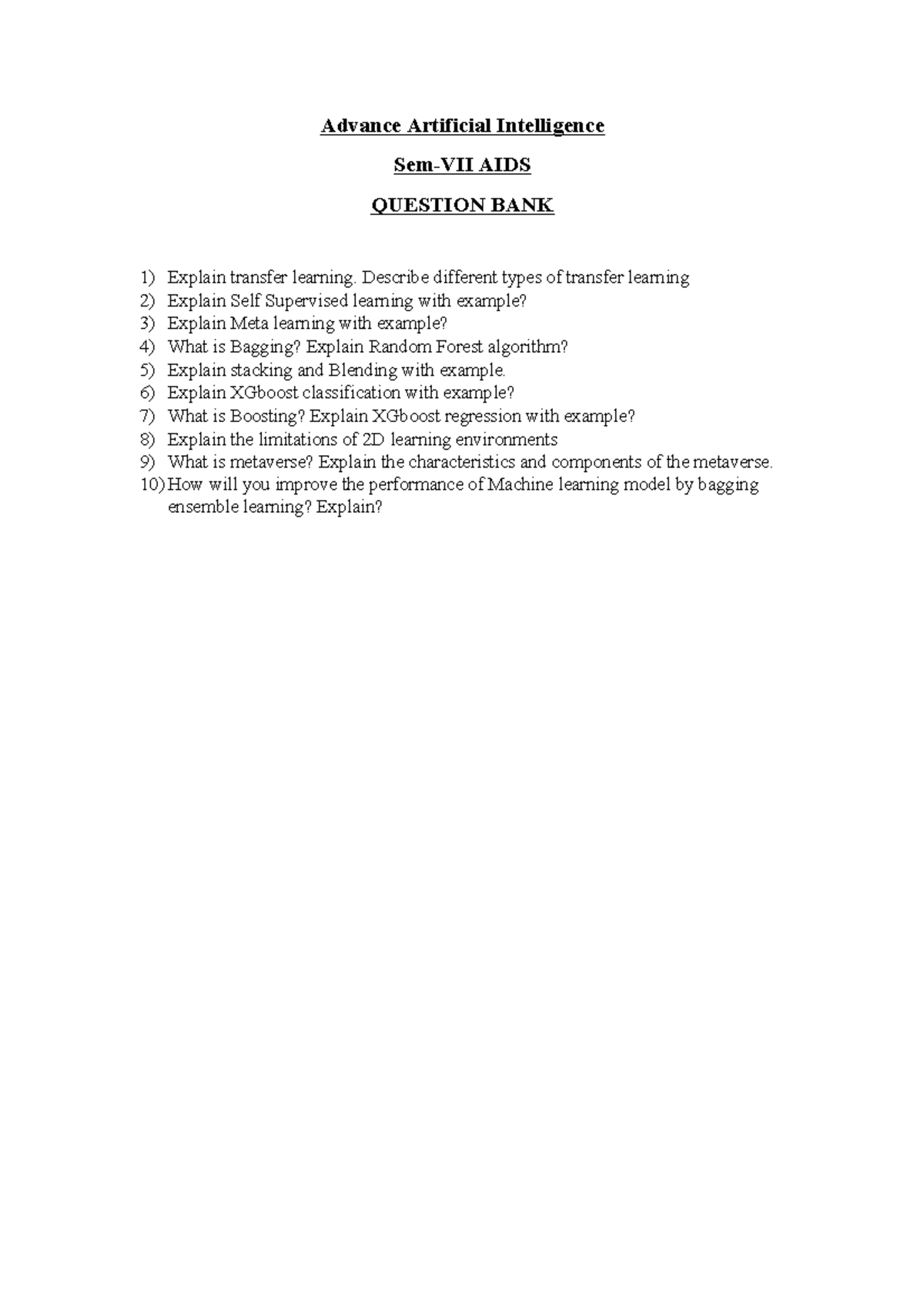 AAI Question Bank for IA-2 - Advance Artificial Intelligence Sem-VII ...