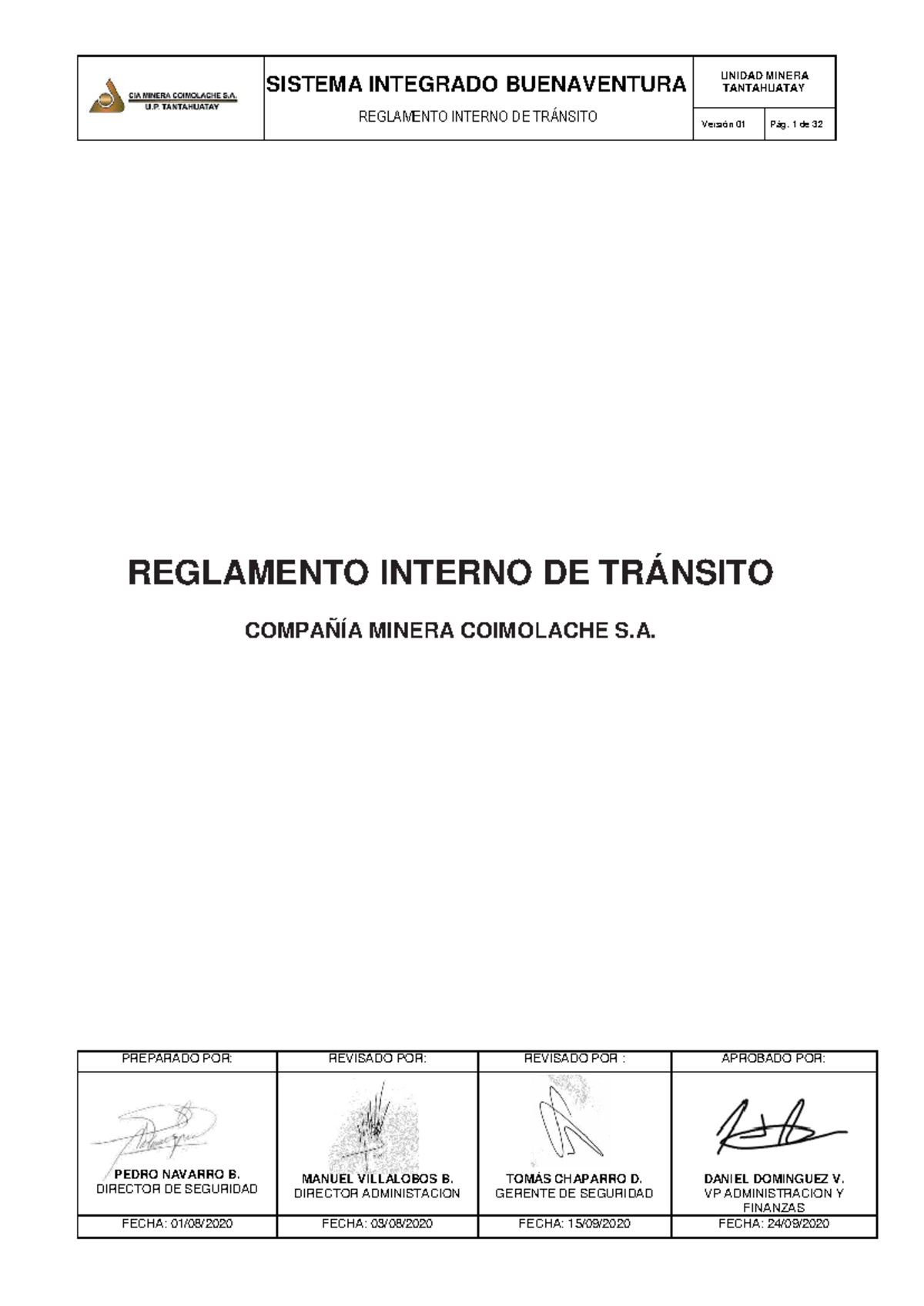 Reglamento Interno de Tránsito Coimolache 2020 V01 - Sistema Integrado ...