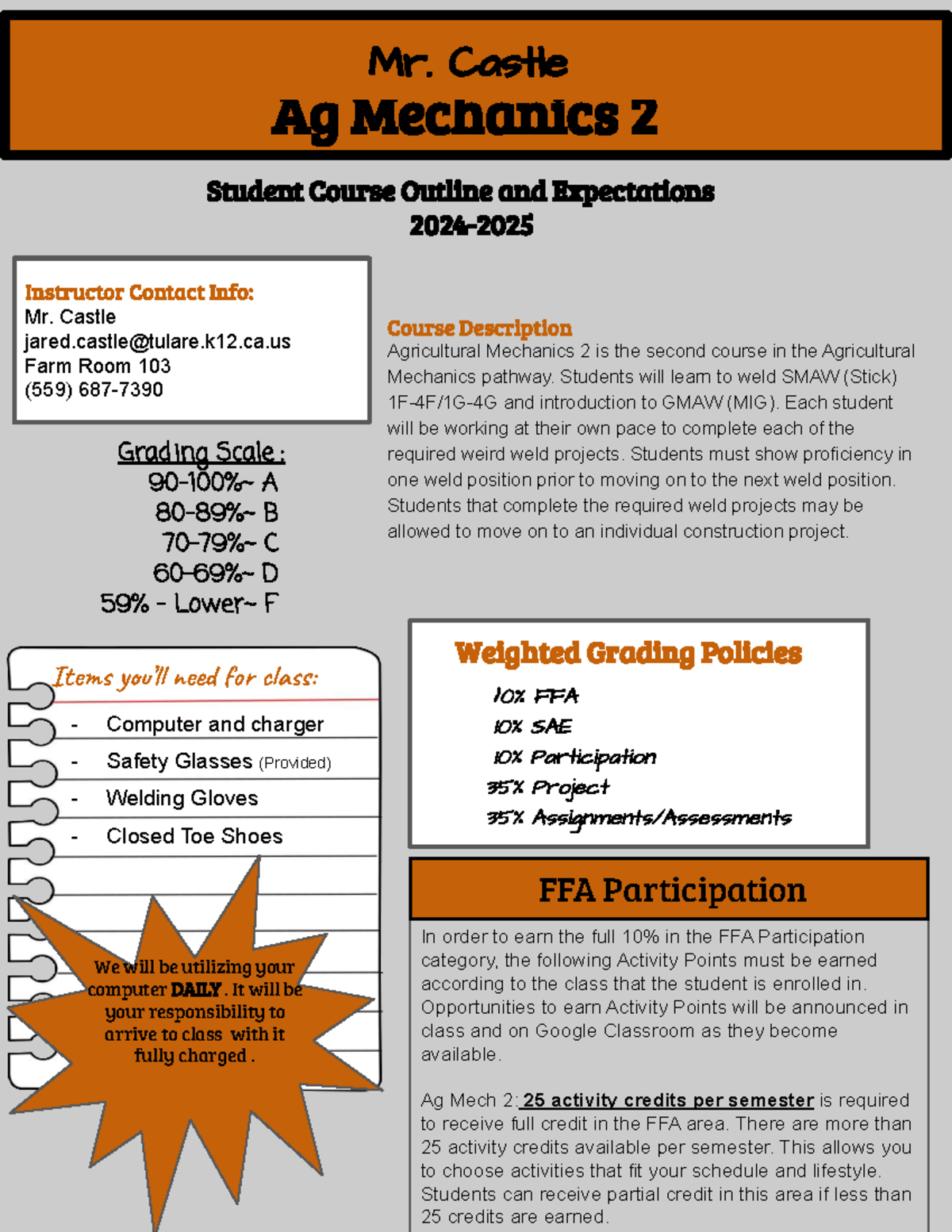 Ag Mechanics 2 (AGM 2025-2026) Course Outline & Expectations - Studocu