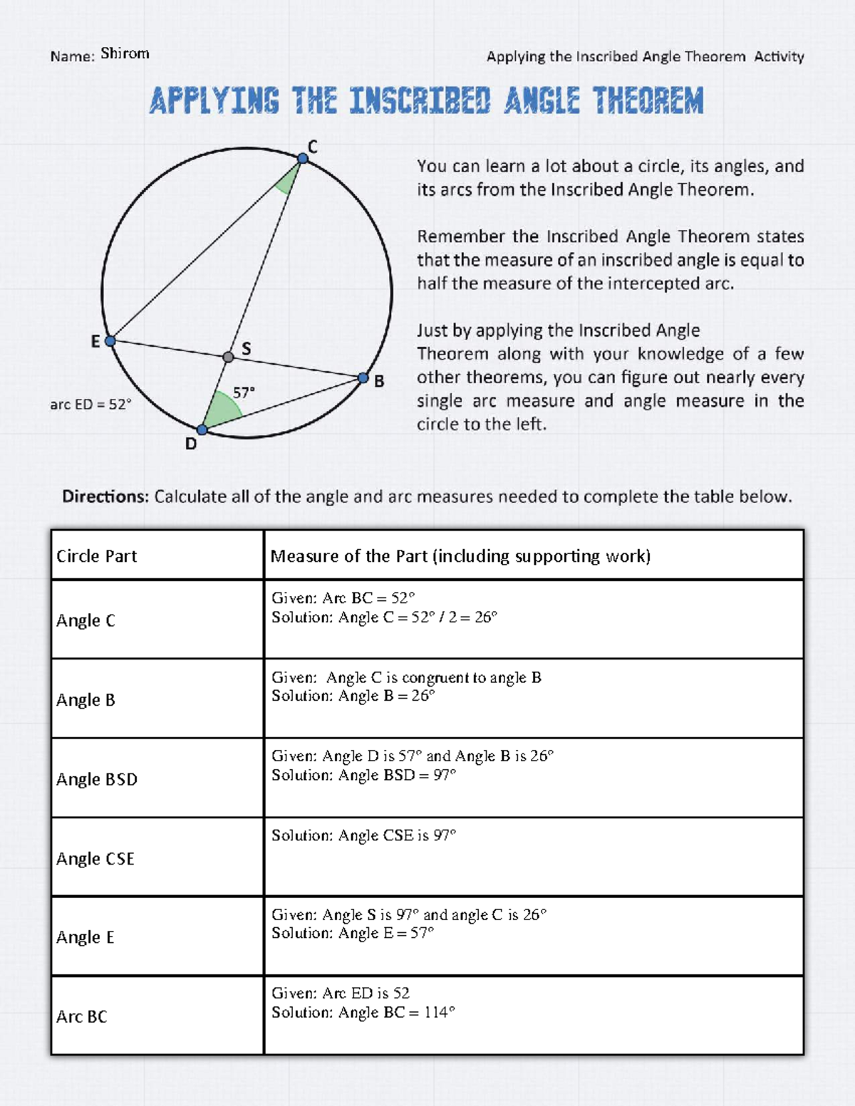Annotated-Inscribed Angle Theorem Worksheet 20Final 20Dhanka DD ...