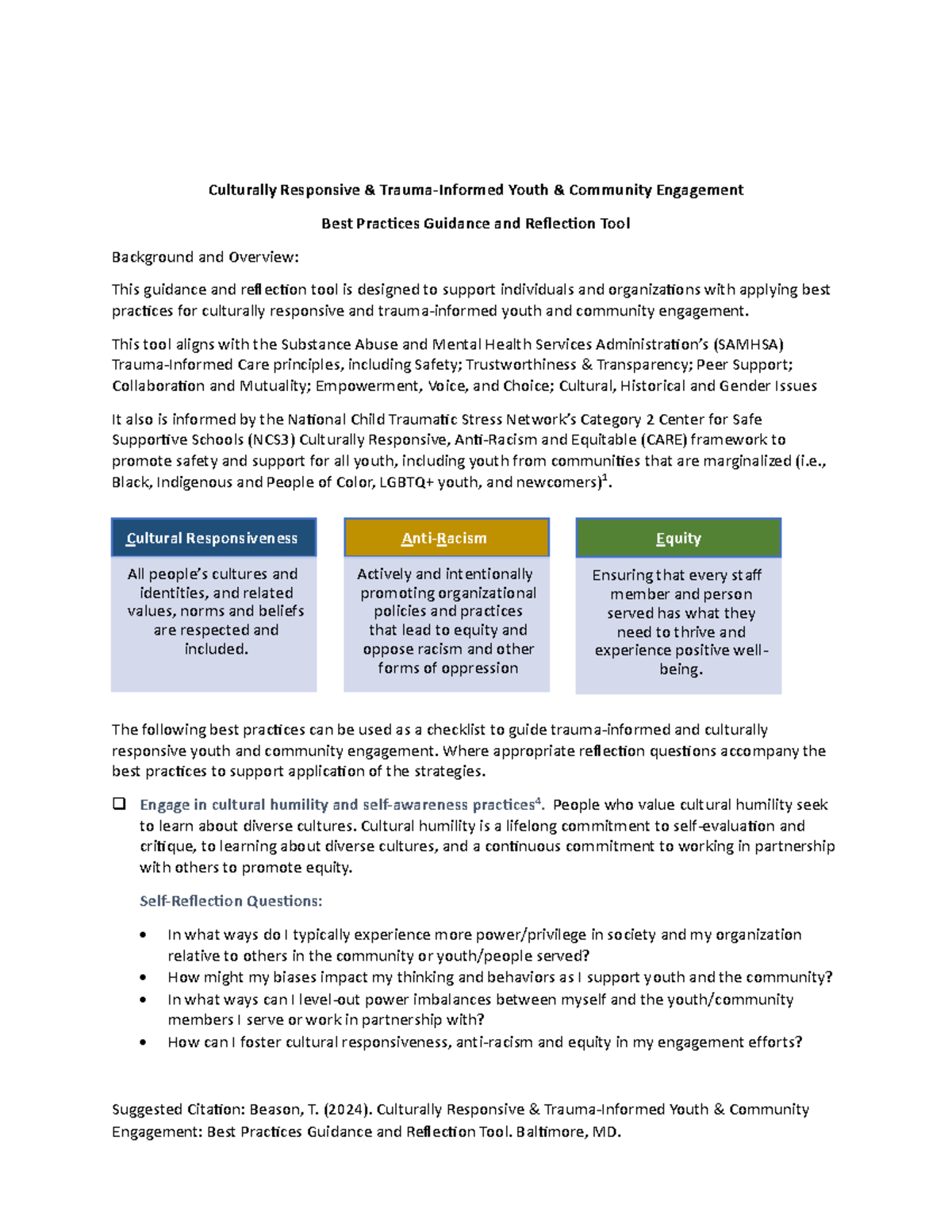 Culturally Responsive Youth Engagement Best Practices Guide (CRY 101 ...