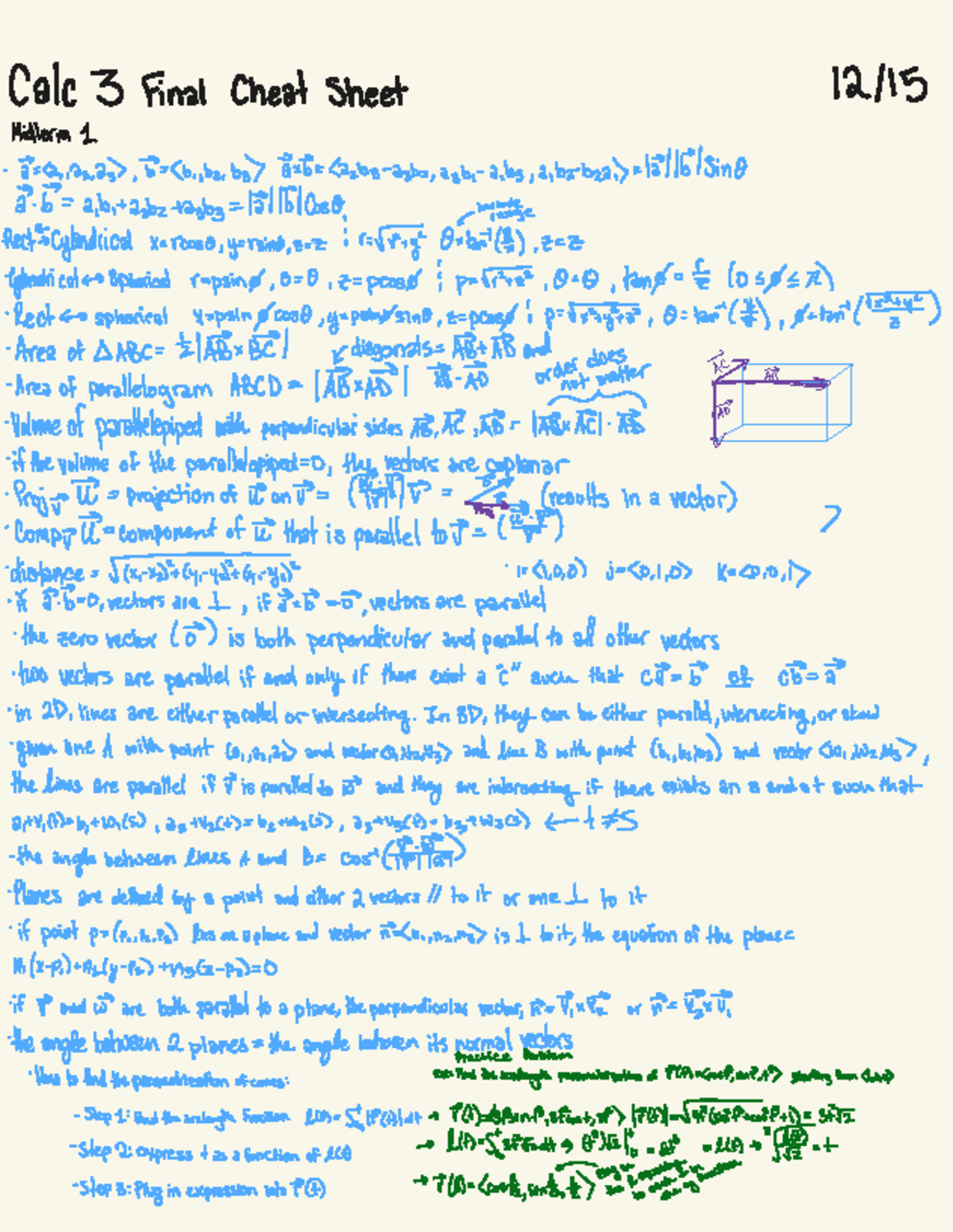 Calc 3 Final Exam Cheat Sheet: Key Concepts & Formulas - Studocu